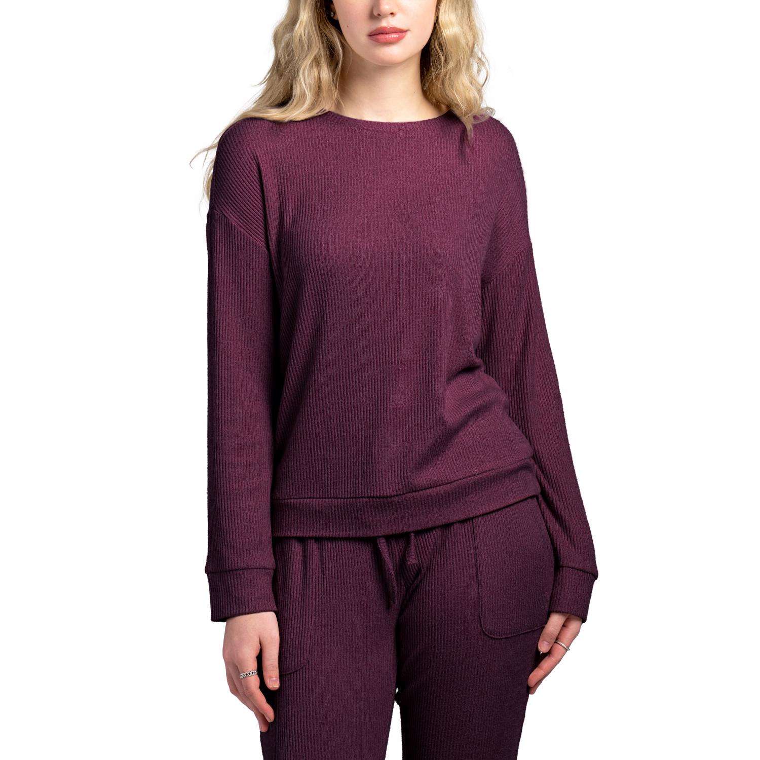 Hello Mello CuddleBlend XL Long Sleeve Women's Crew Neck Wine Sweater ...