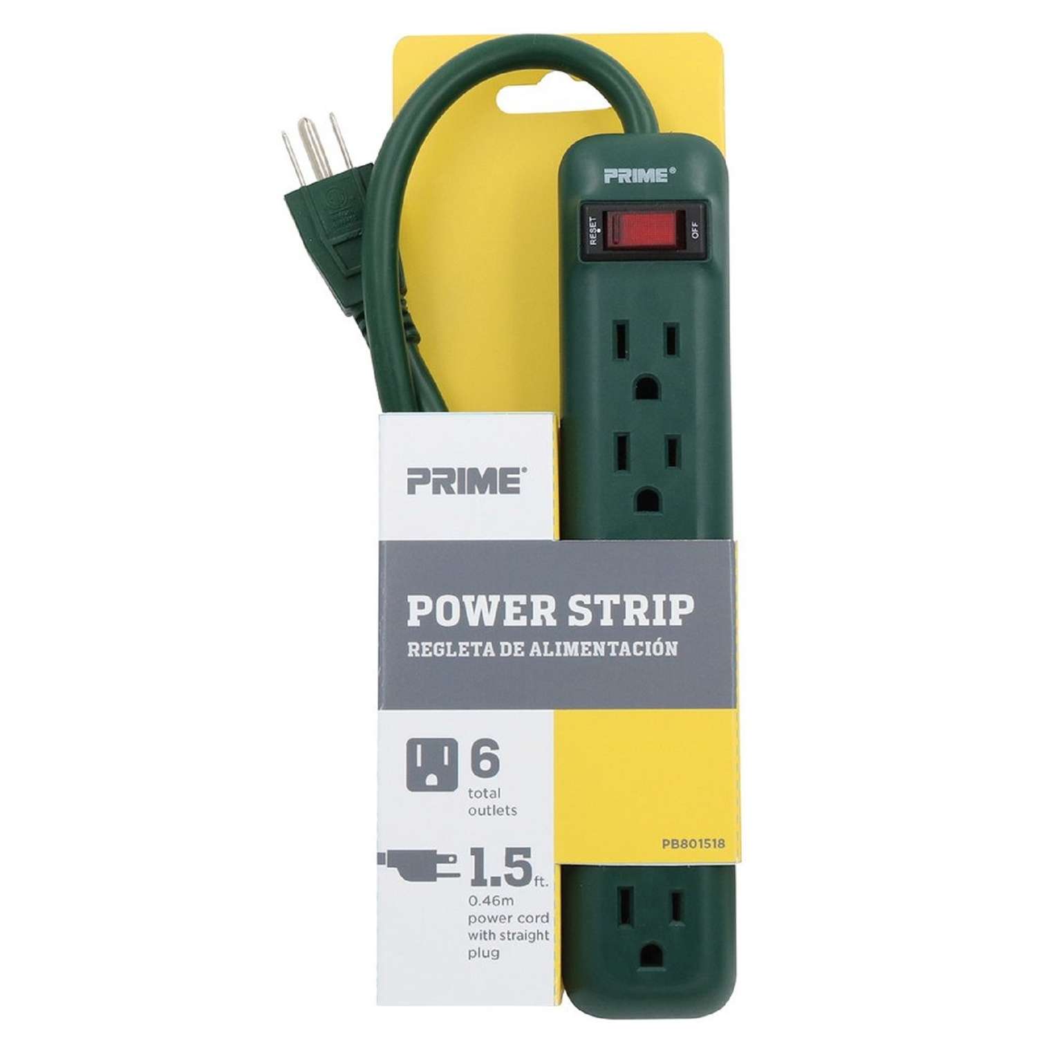 Prime 1.5 ft. L 6 outlets Power Strip Green - Ace Hardware