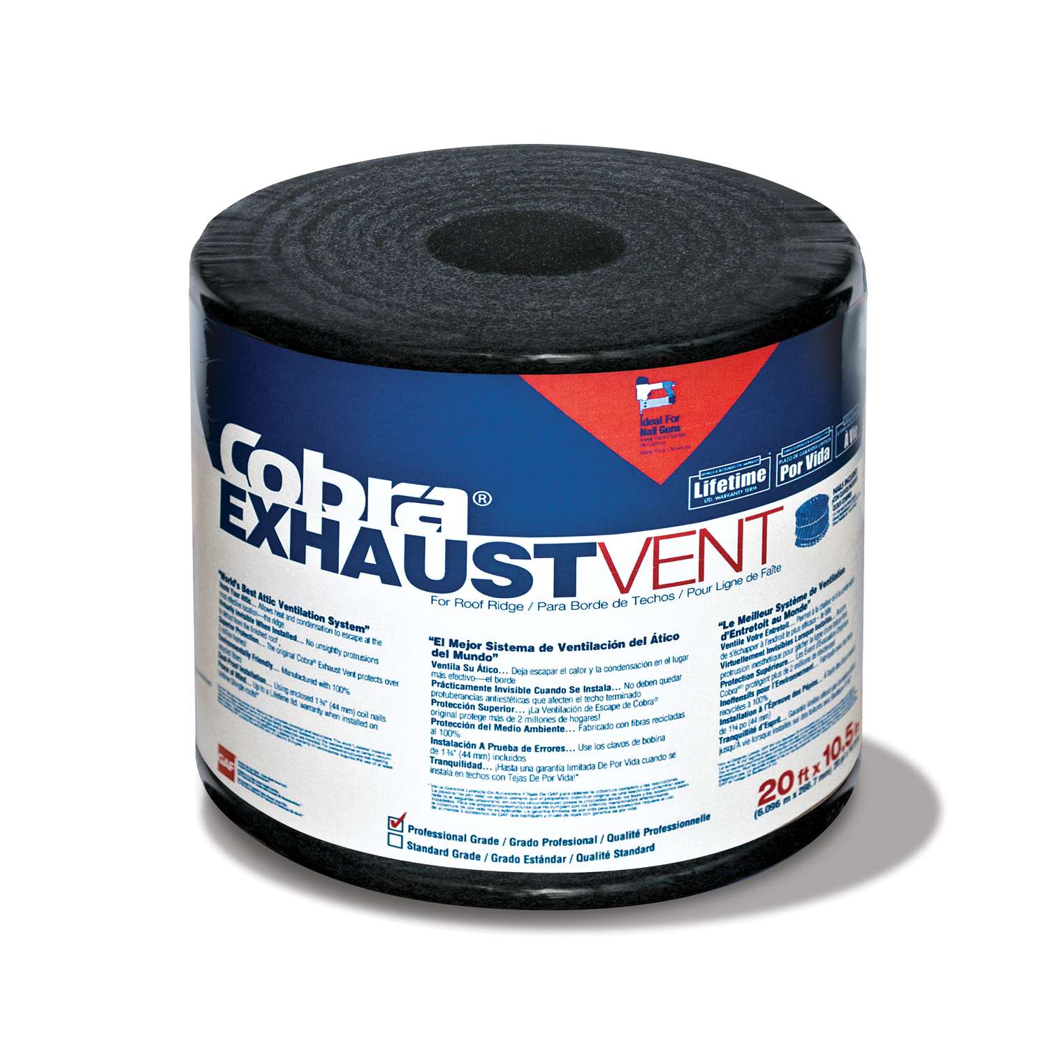 GAF Cobra Ridge Vent 0.75 in. H x 10.5 in. W x 240 in. L Black Fiber ...