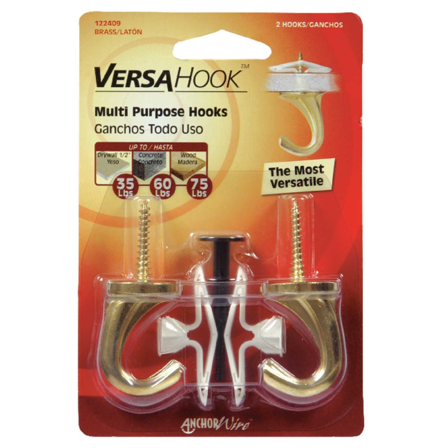 Hillman Brass Small Versa Hook 75 lb. capacity 2 pk - Ace Hardware