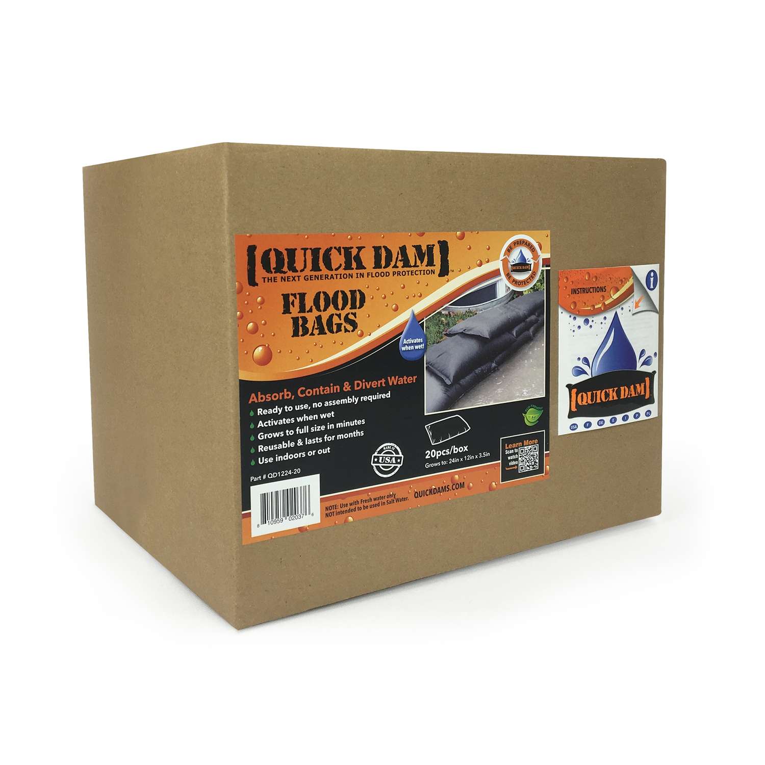 Quick Dam Flood Bags 3.5 in. H X 12 in. W X 24 in. L Flood Barrier 20 ...