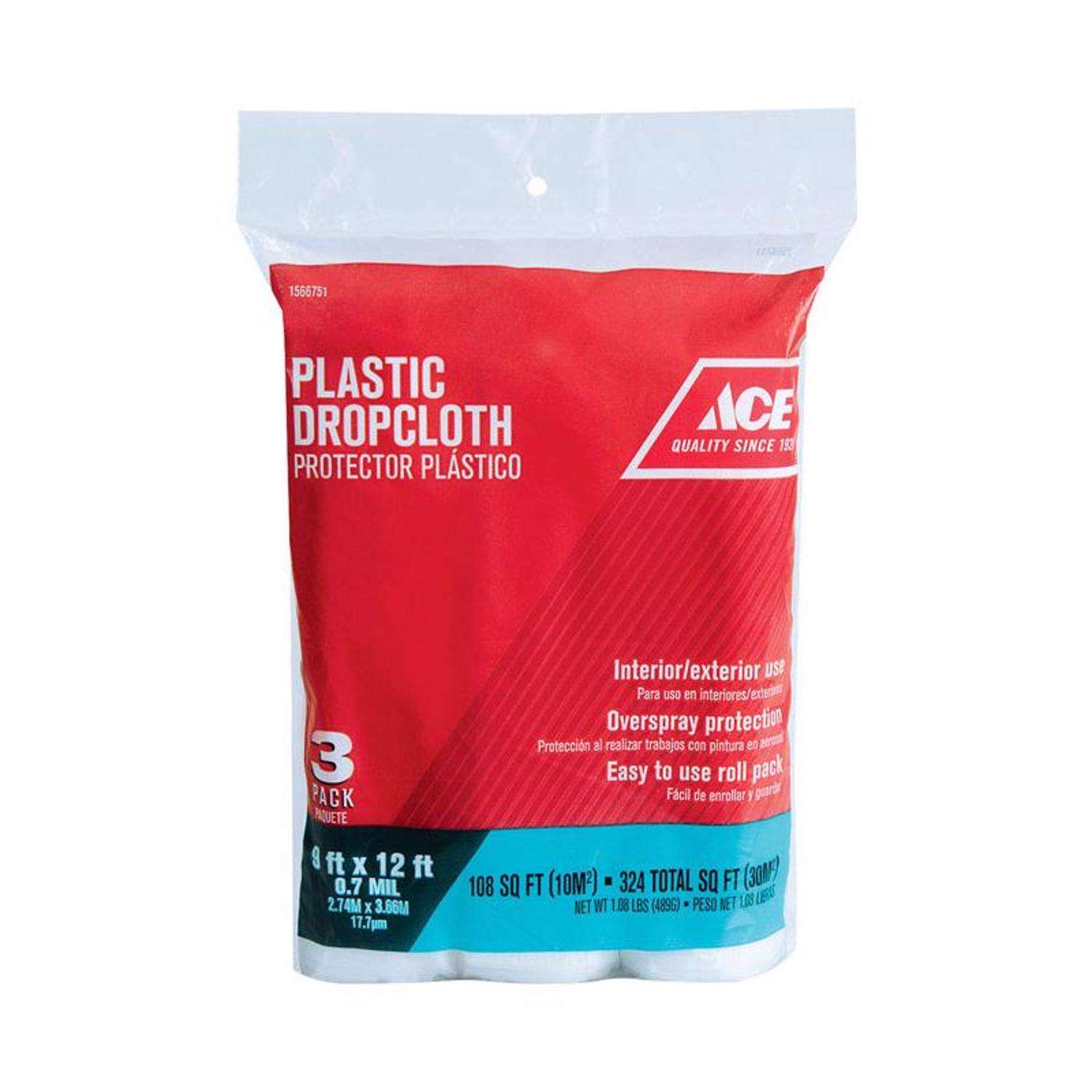 Ace 9 ft. W X 12 ft. L X 0.7 mil Plastic Drop Cloth 3 pk - Ace Hardware