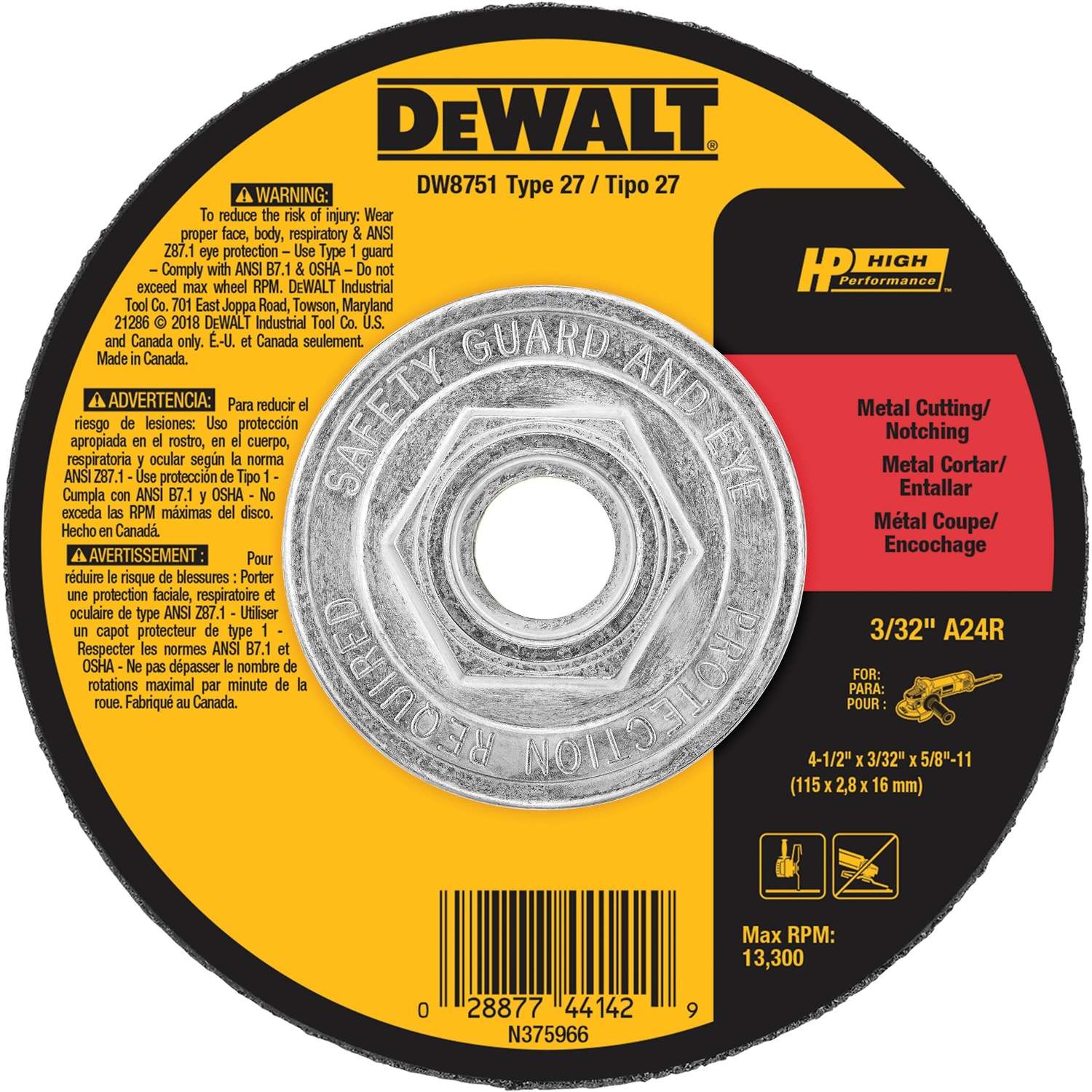 DeWalt 4-1/2 in. D X 5/8 in. Aluminum Oxide Metal Cut-Off Wheel 1 pc ...