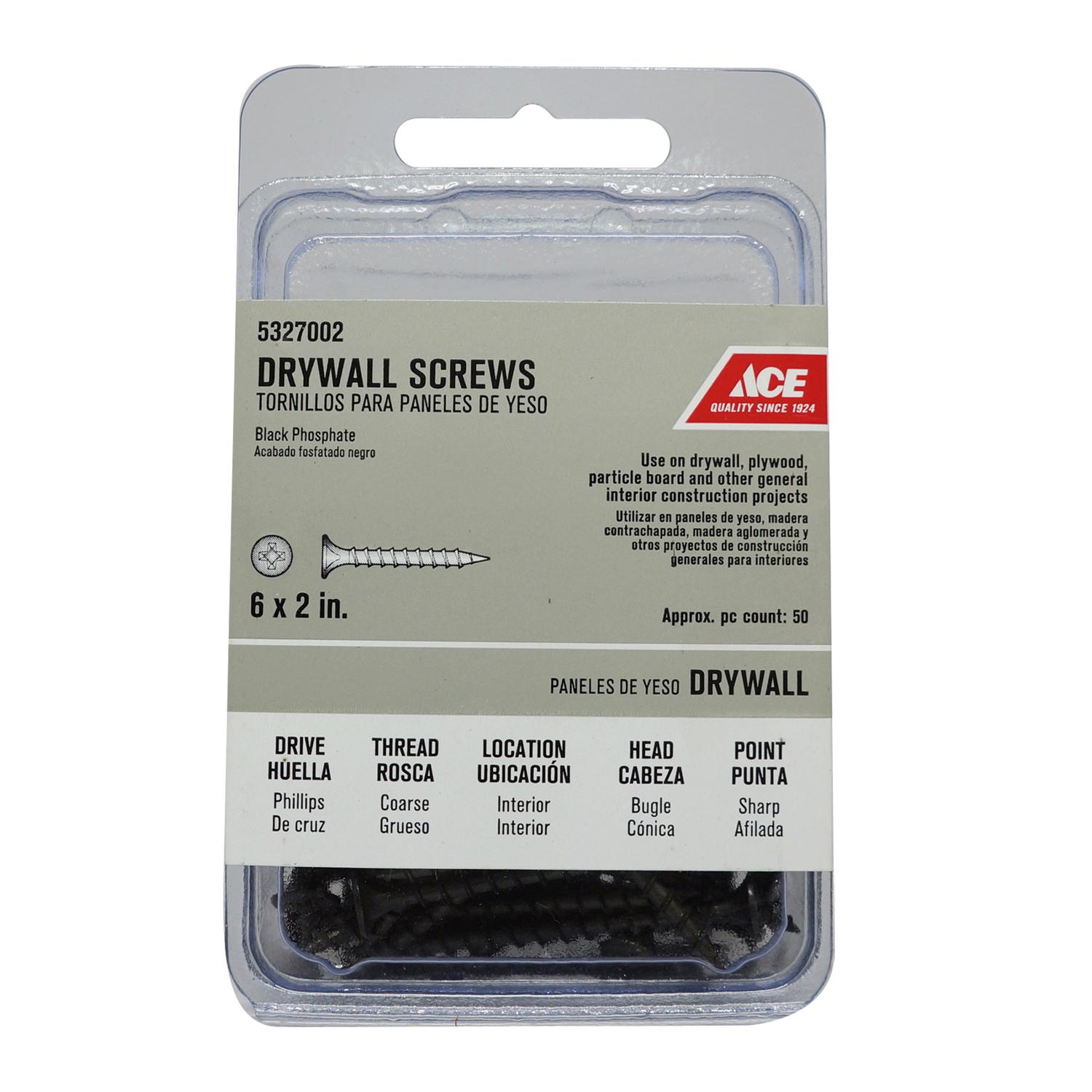 Ace No. 6 wire X 2 in. L Phillips Coarse Drywall Screws 50 pk - Ace ...