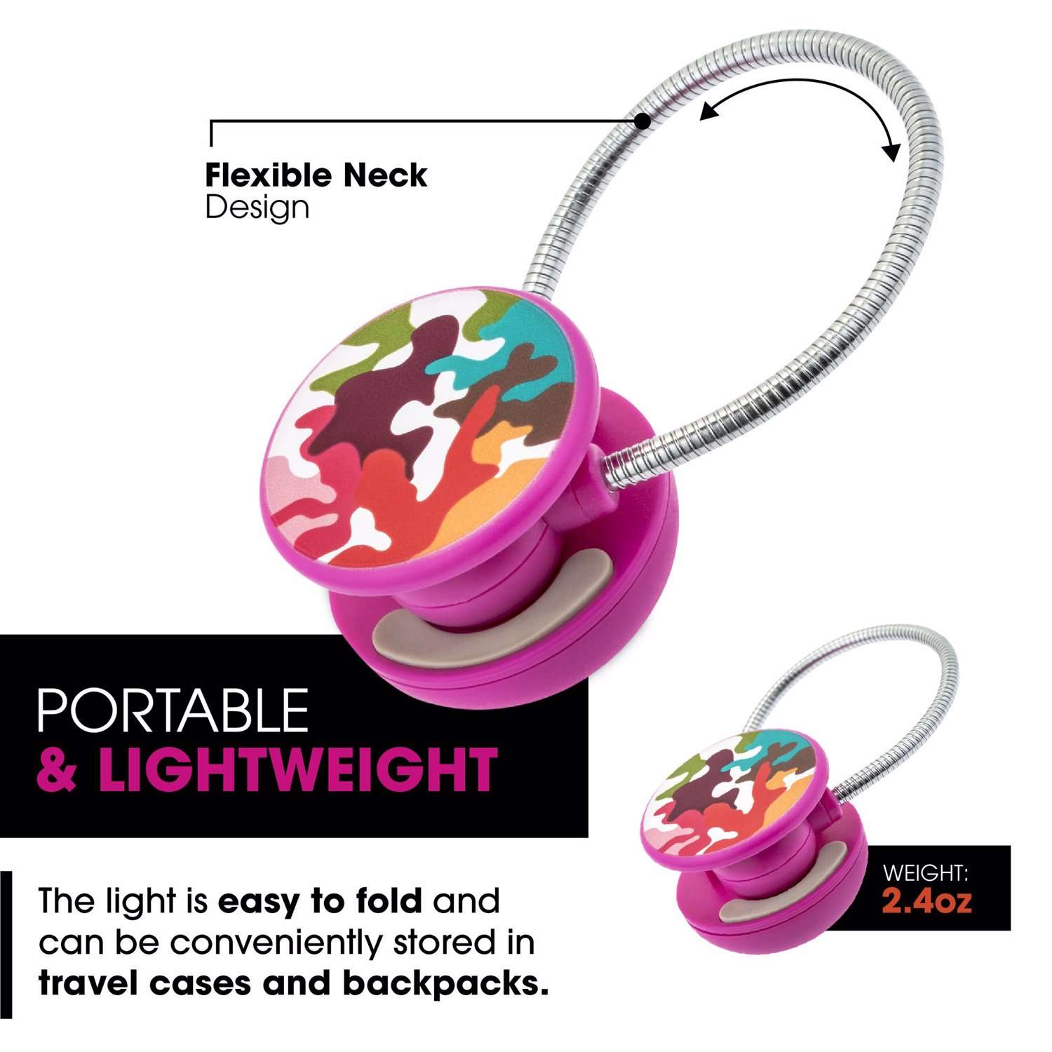 WITHit French Bull Multicolored LED Book Reading Light CR2032 Battery ...