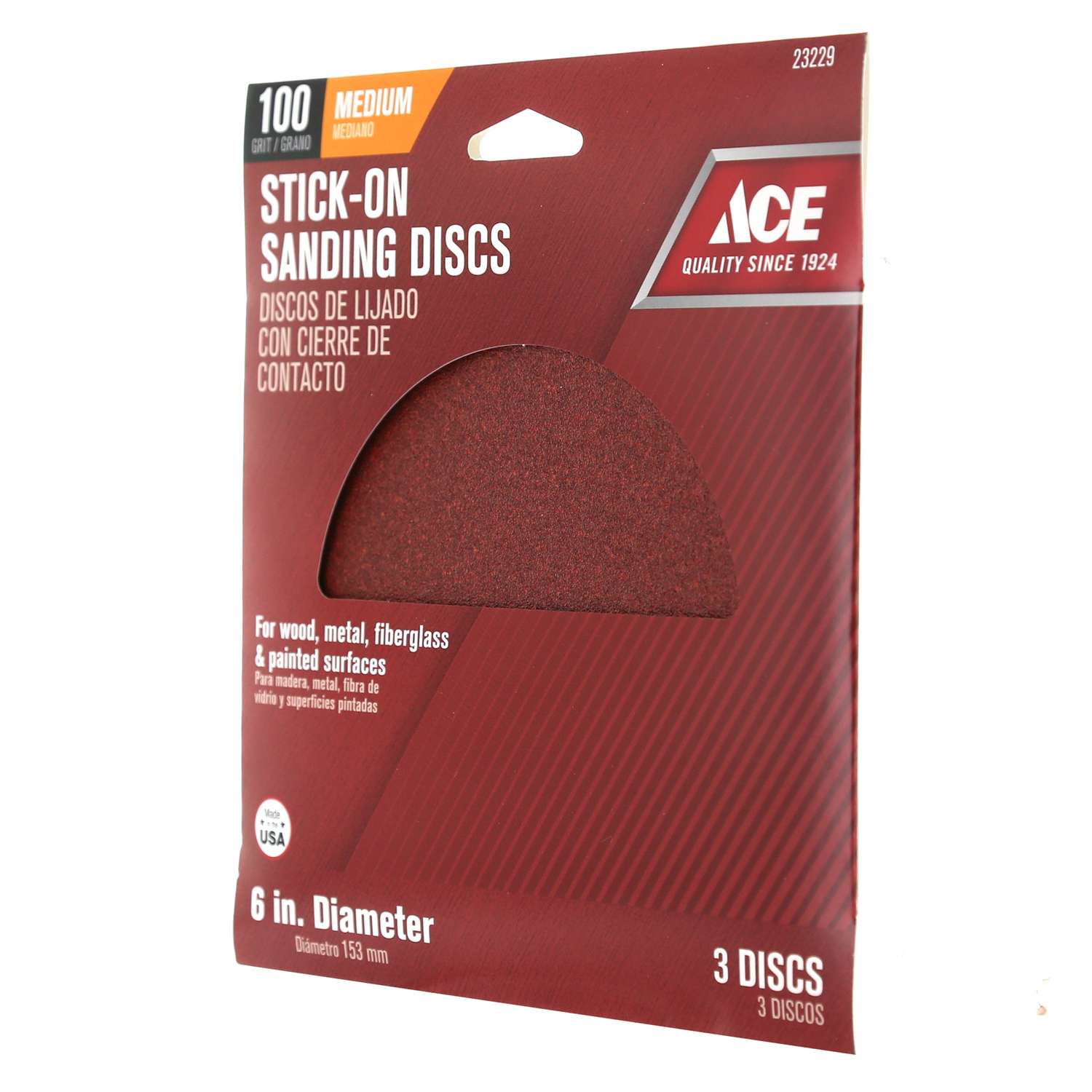 Ace 6 in. Aluminum Oxide Adhesive Sanding Disc 100 Grit Medium 3 pk ...