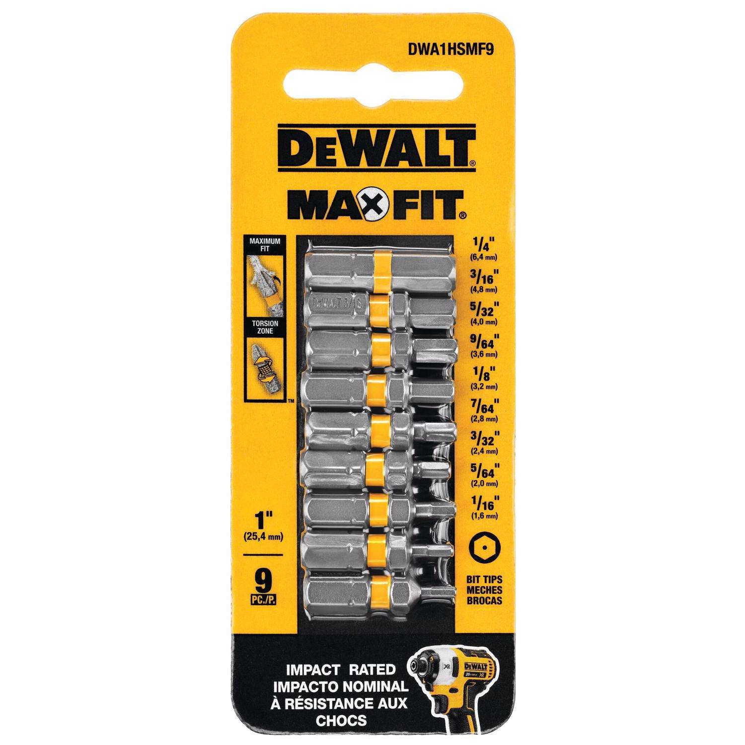 DeWalt Max Fit Hex 1 in. L Screwdriver Bit Set Steel 9 pk - Ace Hardware