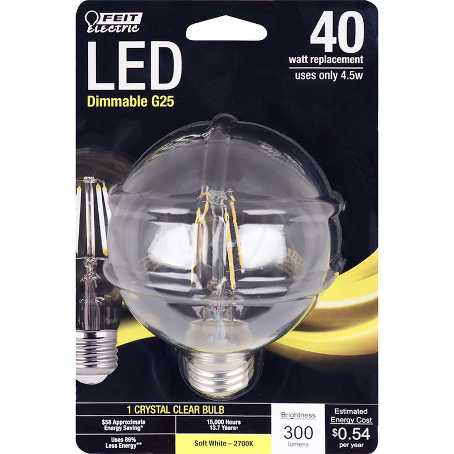 Feit Electric G25 E26 (Medium) LED Bulb Soft White 40 Watt Equivalence ...