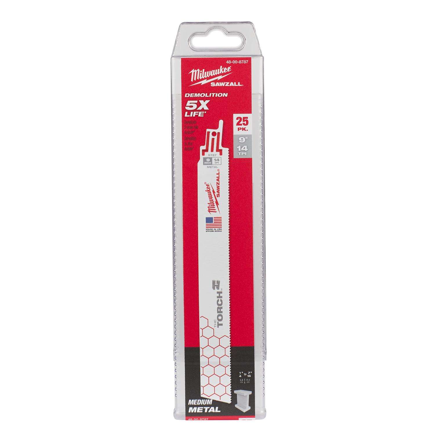 Milwaukee Torch 9 in. Bi-Metal Blade Set 14 TPI 25 pc Mfr# 48-00-8787 ...