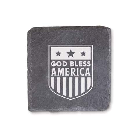 P. Graham Dunn God Bless America Gray Stoneware Slate Coaster Set 4 pk ...