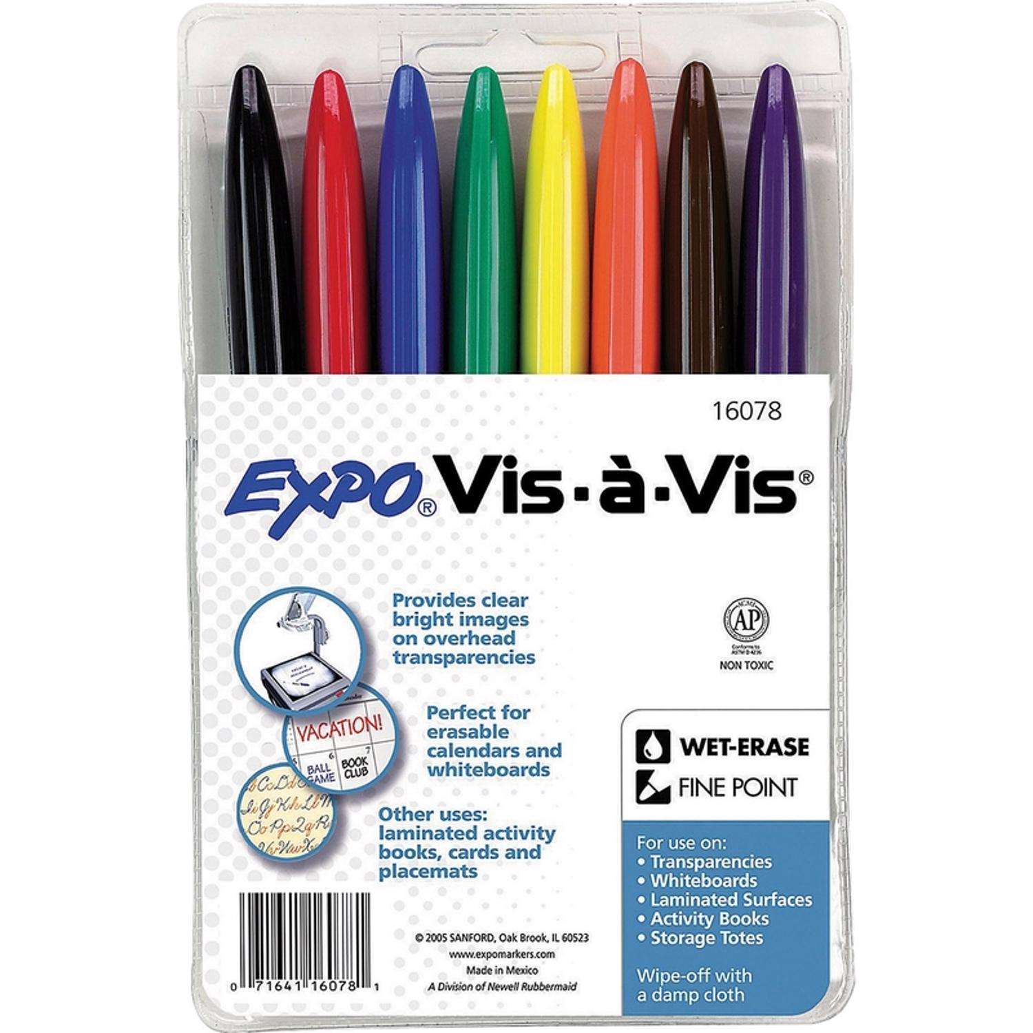 EXPO Vis-A-Vis Assorted Wet Erase Markers 8 pk Mfr# 928333 - Ace Hardware