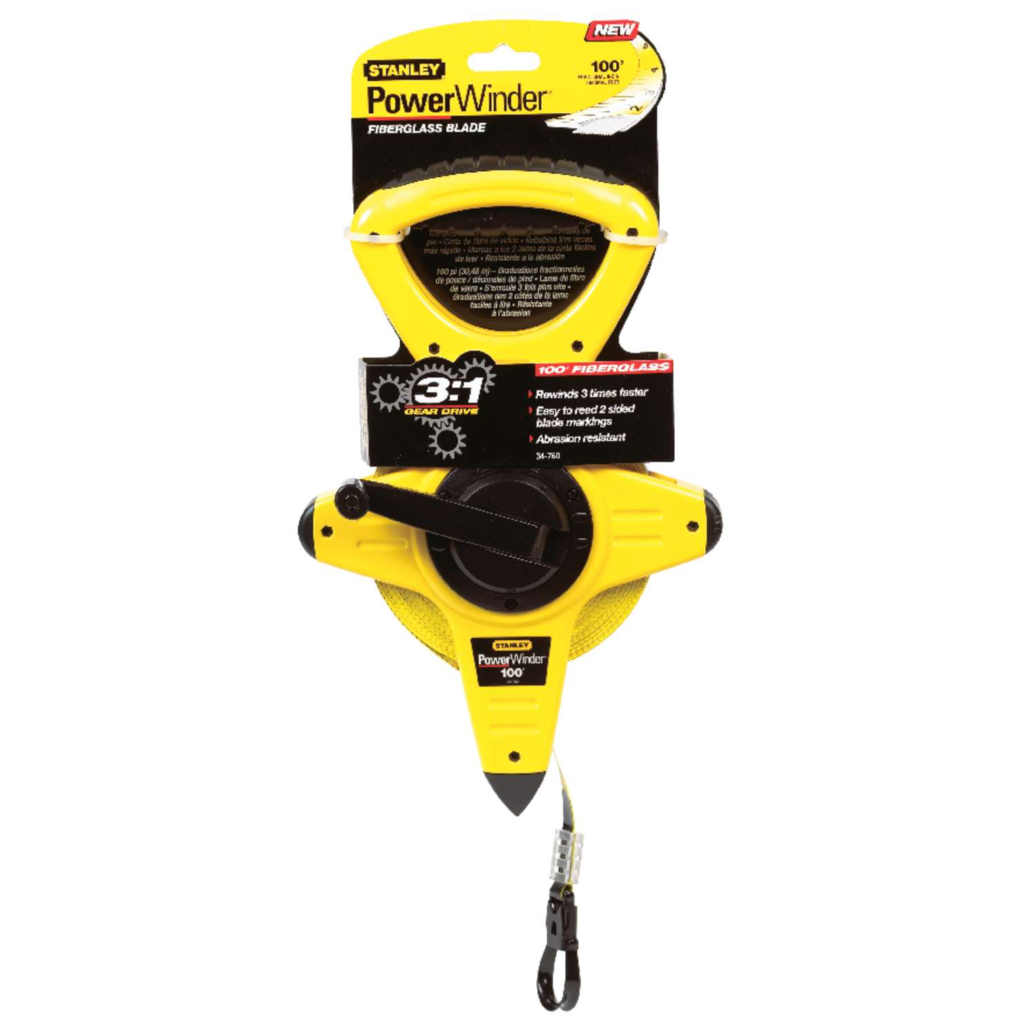Stanley PowerWinder 100 ft. L X 0.5 in. W Fiberglass Long Tape Measure ...