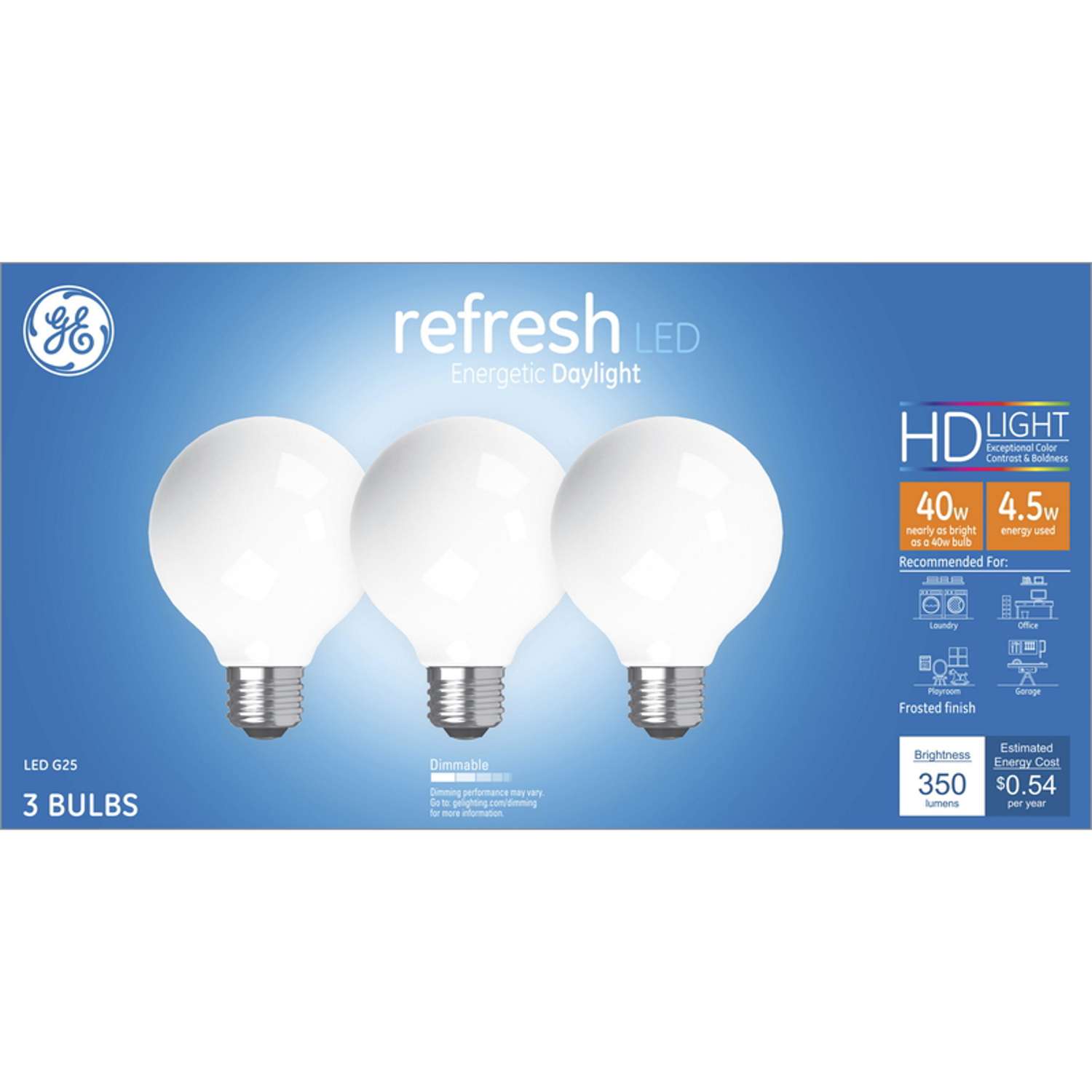 GE Refresh G25 E26 (Medium) LED Bulb Soft White 40 Watt Equivalence 3 ...