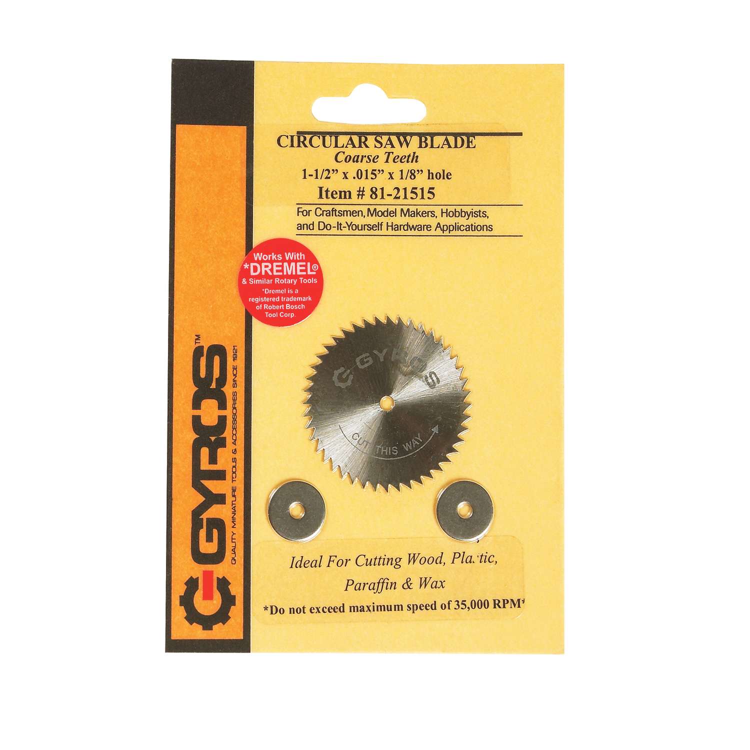 Gyros Tools 1-1/2 in. D X 1/8 in. Coarse Steel Circular Saw Blade 44 ...