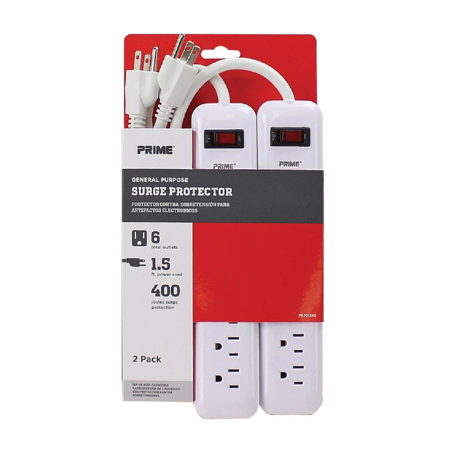 Prime 1.5 ft. L 6 outlets Surge Protector White 400 J - Ace Hardware
