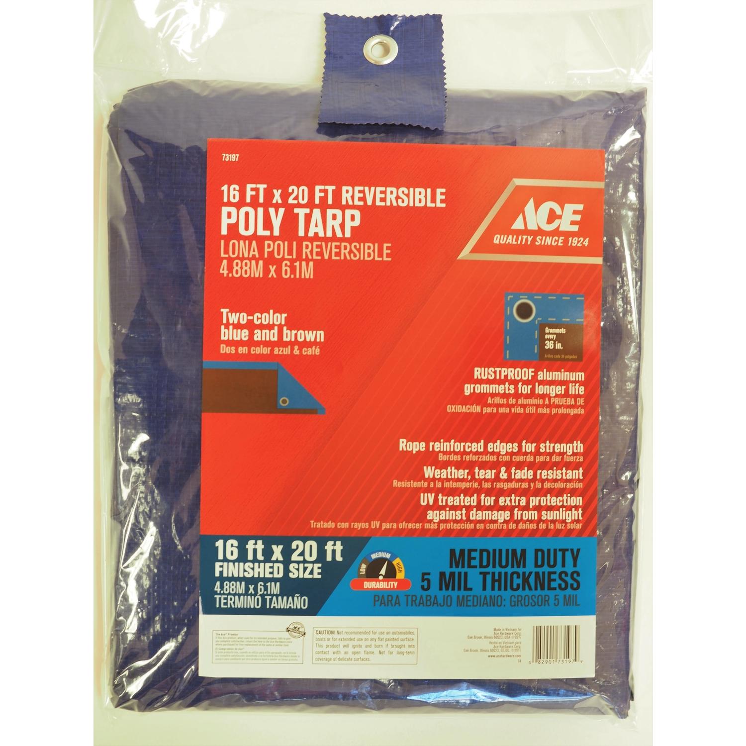 Ace 16 ft. W X 20 ft. L Medium Duty Polyethylene Tarp Blue/Brown - Ace ...