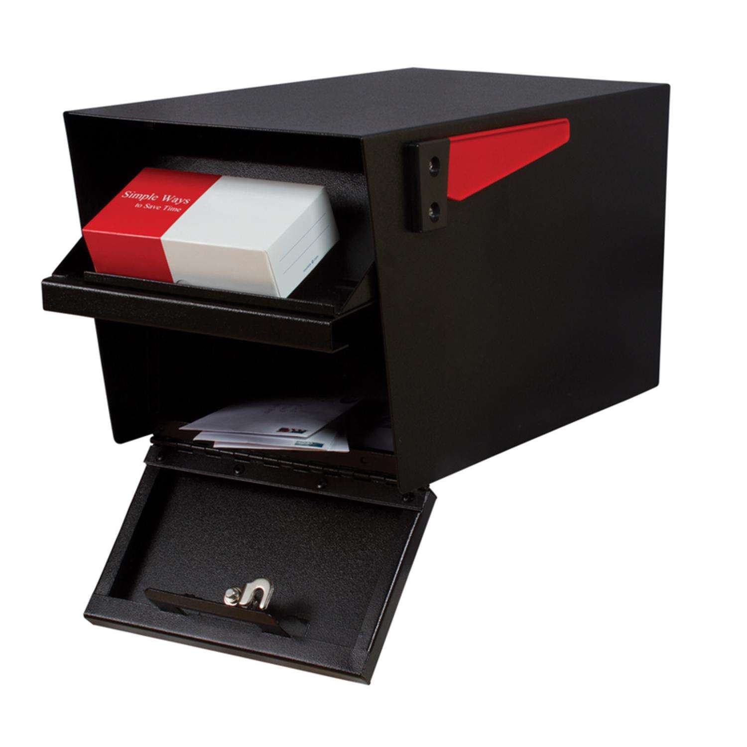 Mail Boss Mail Manager Modern Galvanized Steel Post Mount Black Locking ...