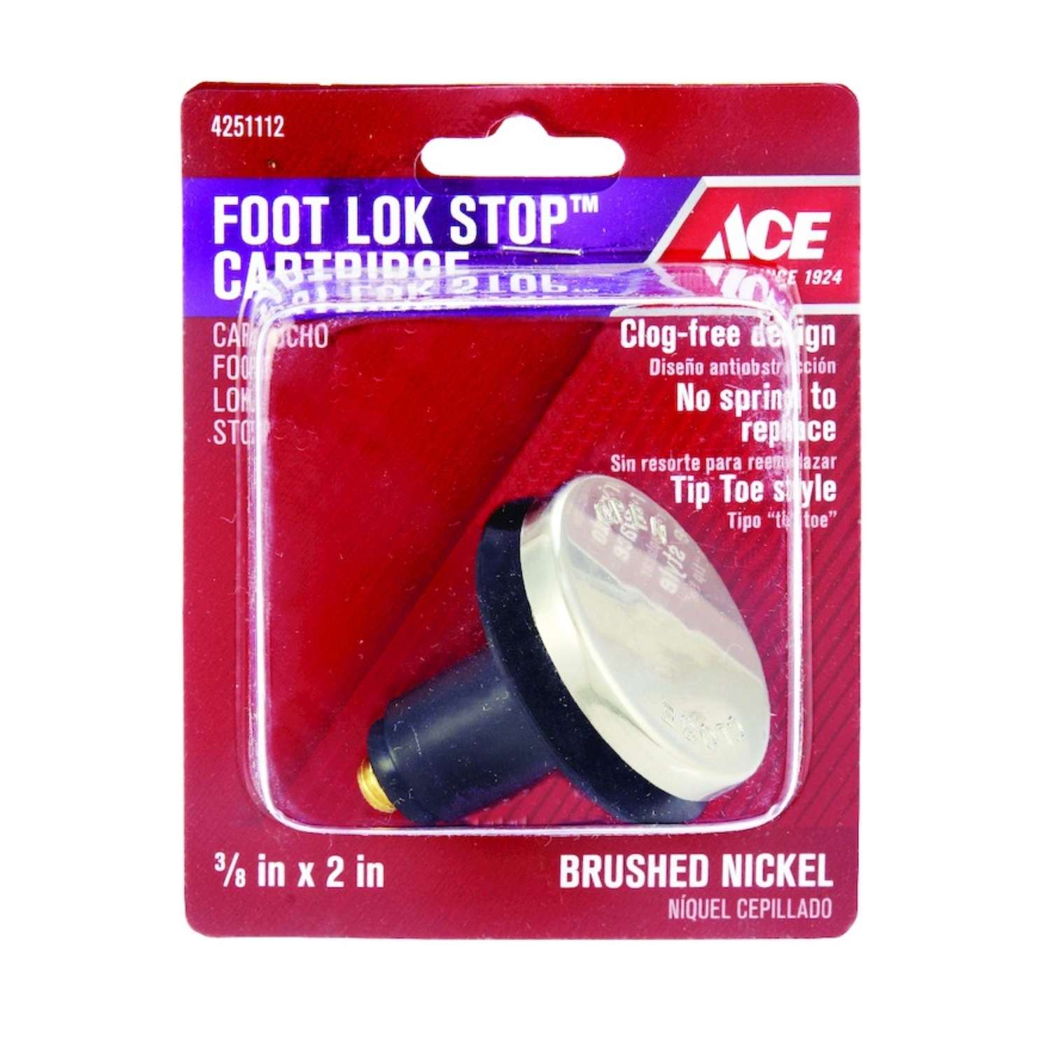 Ace Foot Lok Stop Cartridge 3/8 in. Brushed Nickel Plastic Tub Drain ...