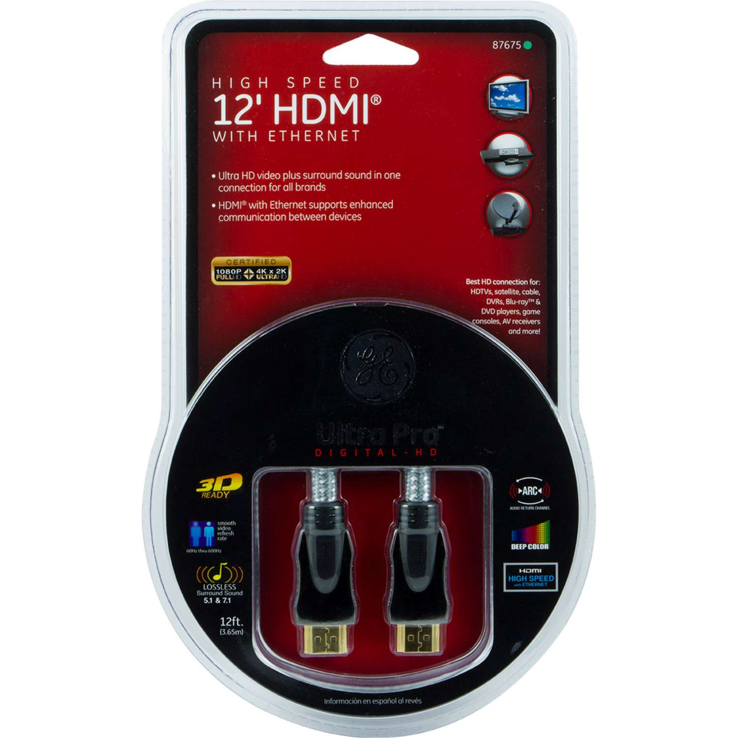 GE Ultra Pro 12 ft. L HDMI Cable With Ethernet HDMI - Ace Hardware