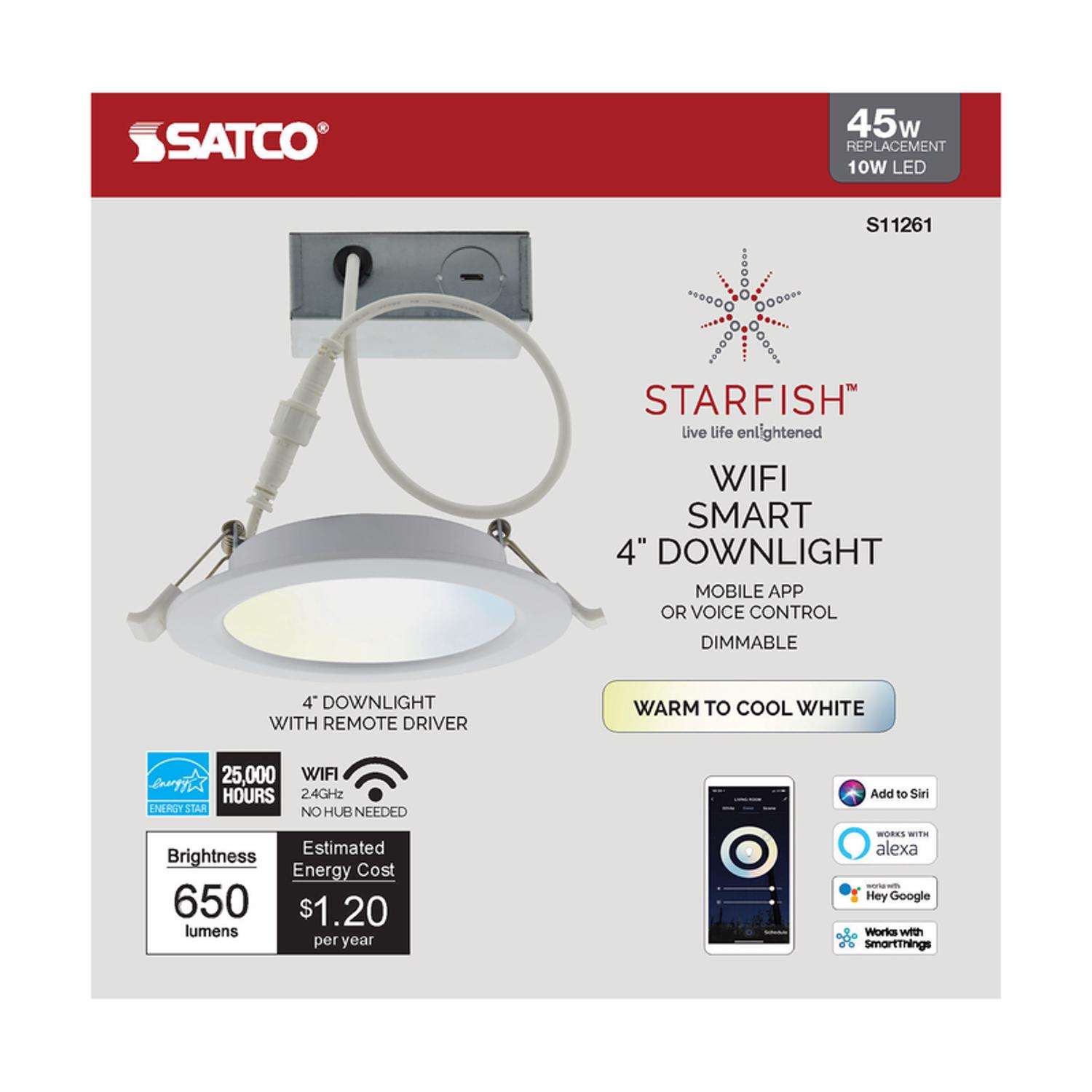 Satco Starfish Matte White 4 in. W Plastic LED Smart-Enabled Canless ...
