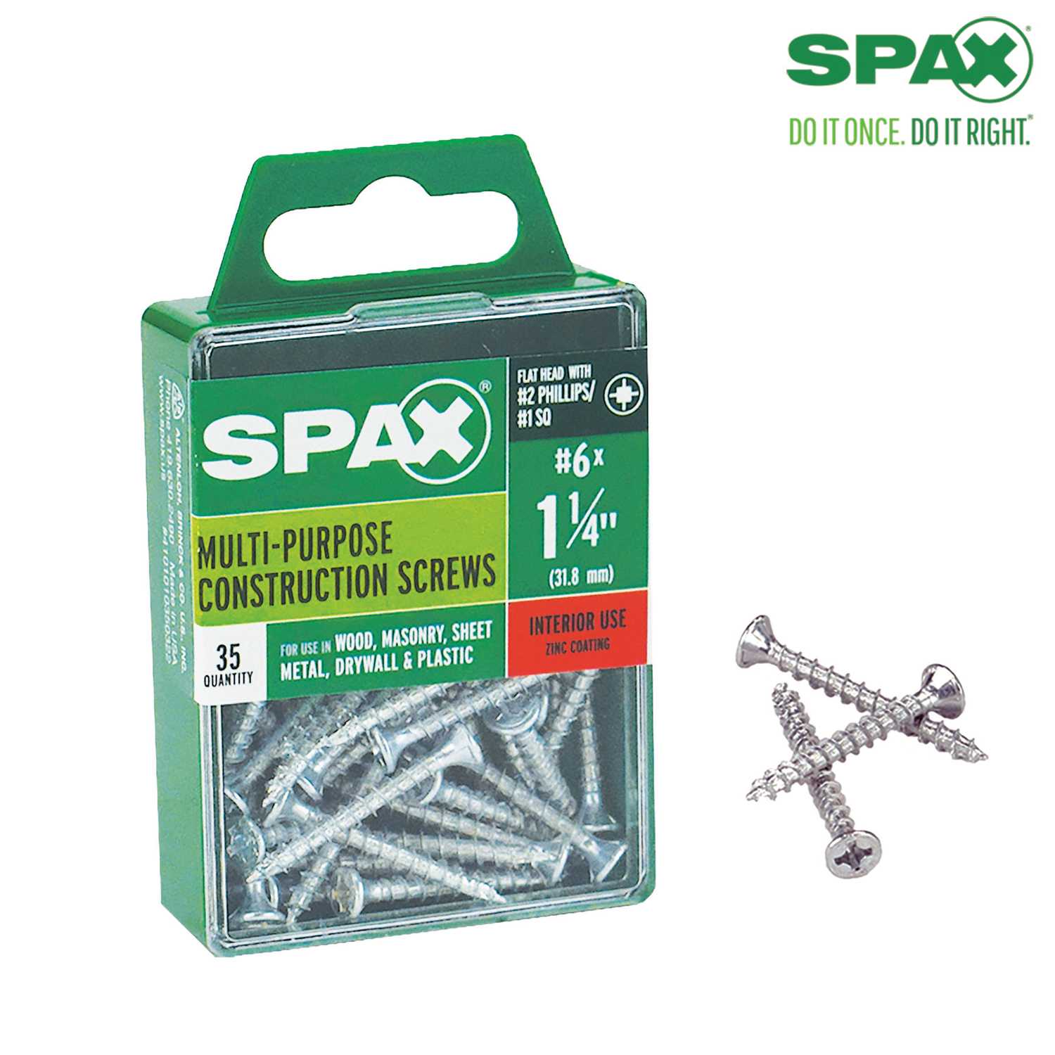 SPAX No. 6 x 1-1/4 in. L Phillips/Square Flat Head Zinc-Plated Steel ...