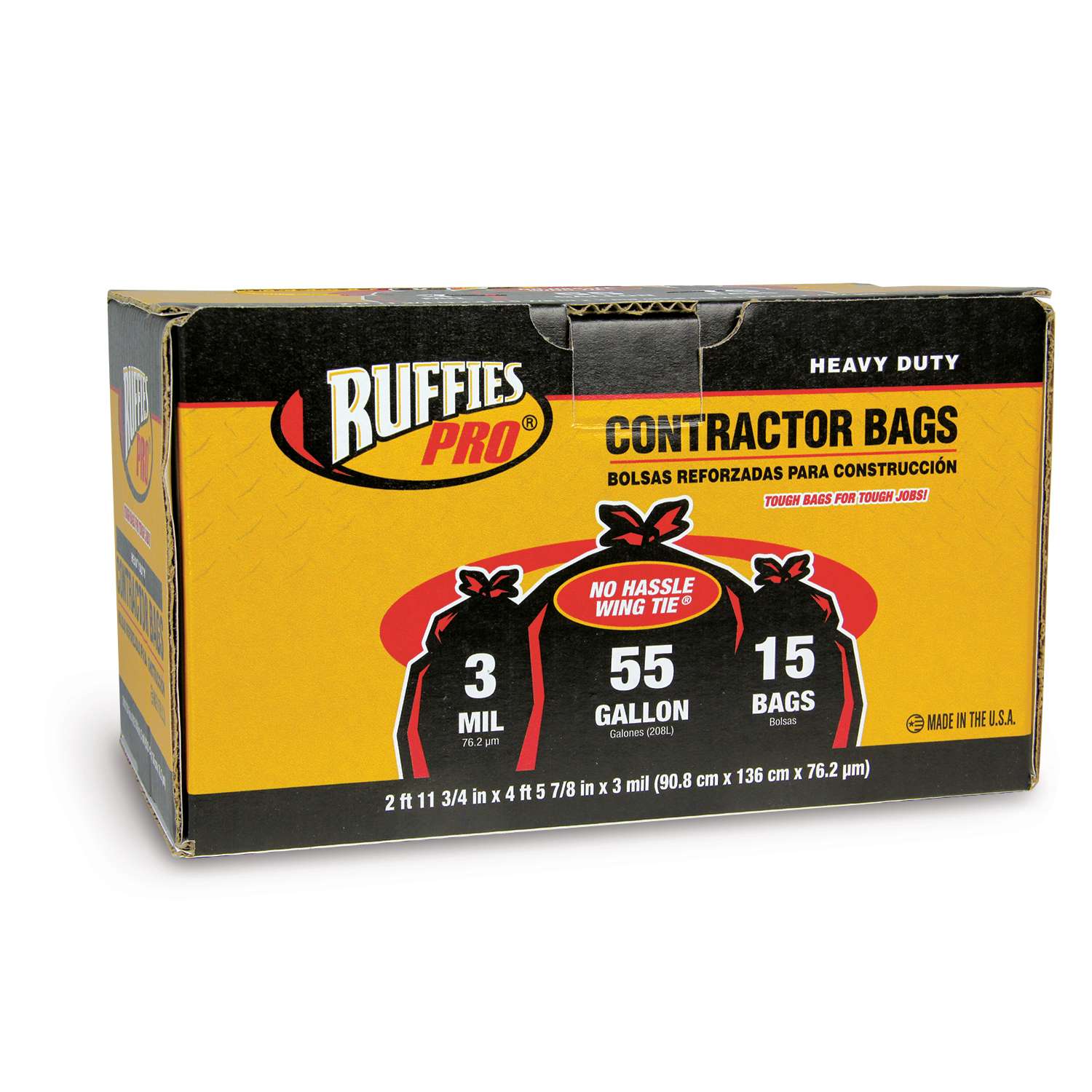 Ruffies Pro 55 gal Contractor Bags Wing Ties 15 pk 3 mil Mfr# 1124883 ...