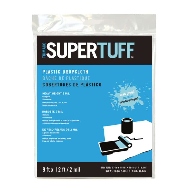 Trimaco SuperTuff 9 ft. W X 12 ft. L X 2 mil Plastic Drop Cloth 1 pk ...