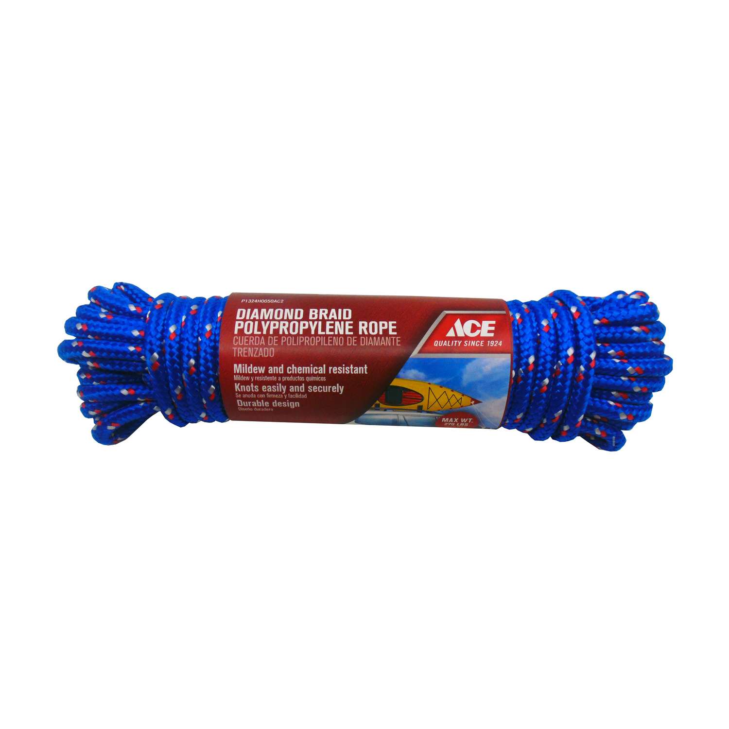 Ace 3/8 in. D X 50 ft. L Assorted Diamond Braided Polypropylene Rope ...