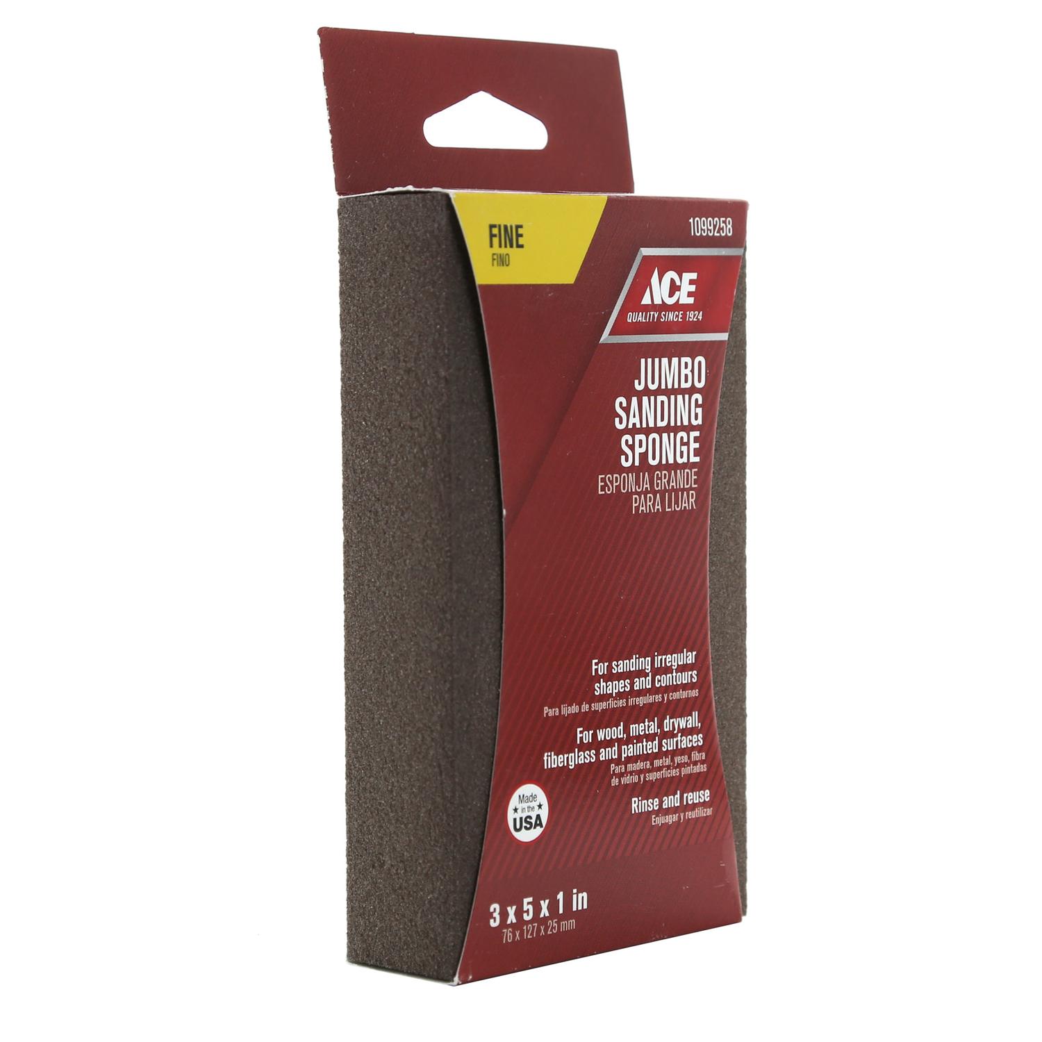 Ace 5 in. L X 3 in. W X 1 in. 120 Grit Fine Extra Large Sanding Sponge ...