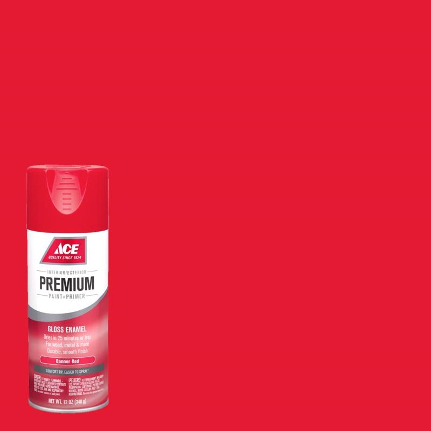Ace Premium Gloss Banner Red Paint + Primer Enamel Spray 12 oz Mfr ...