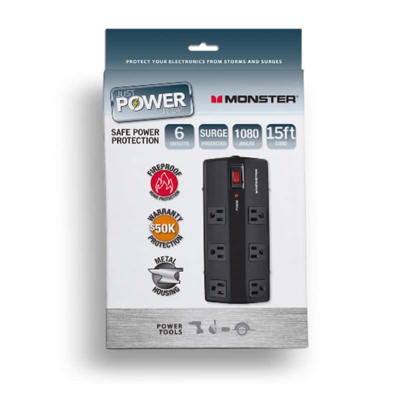 Monster Just Power It Up 15 ft. L 6 outlets Surge Protector Black 1080 ...