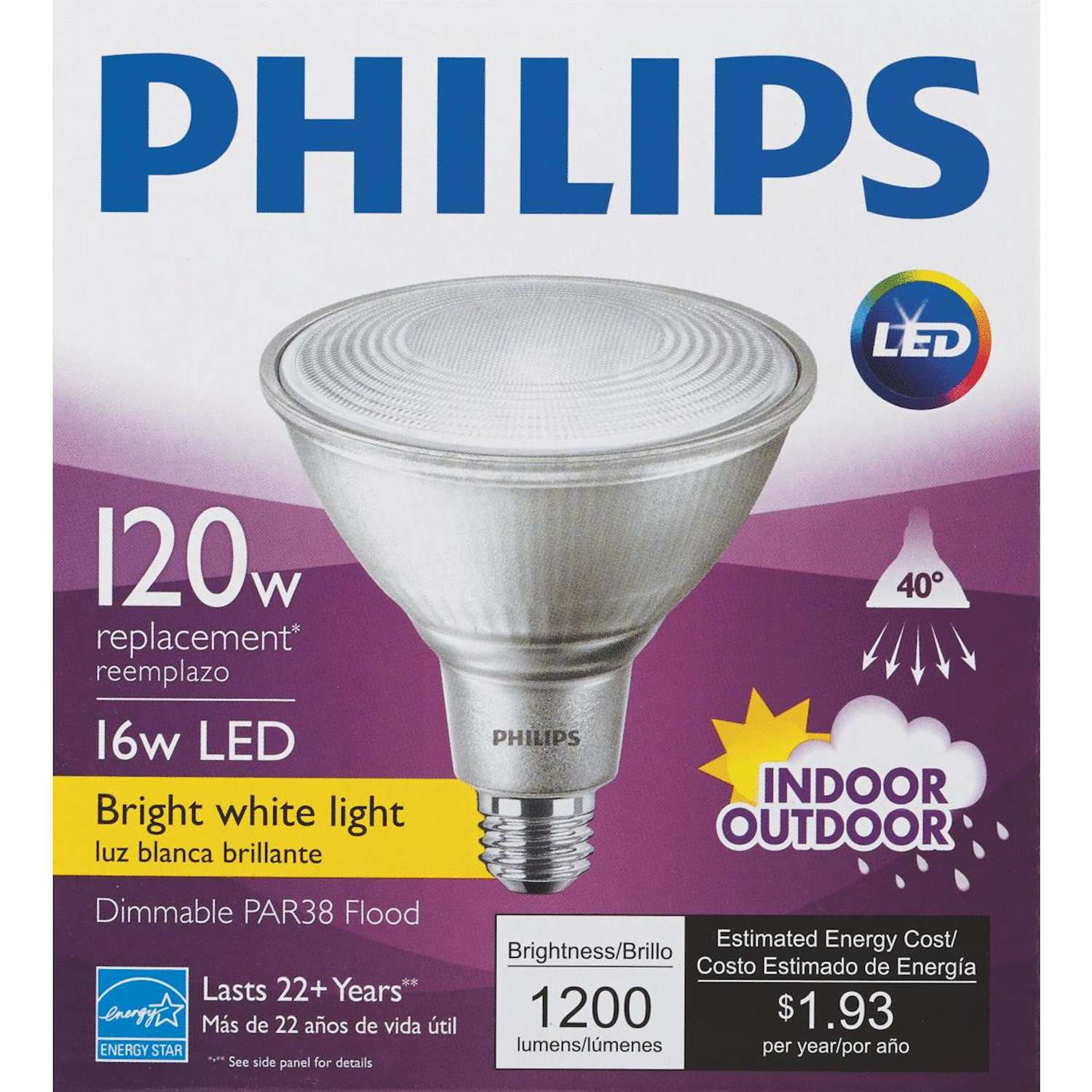 Philips PAR38 E26 (Medium) LED Floodlight Bulb Warm White 120 Watt Equivalence 1 pk - Ace Hardware