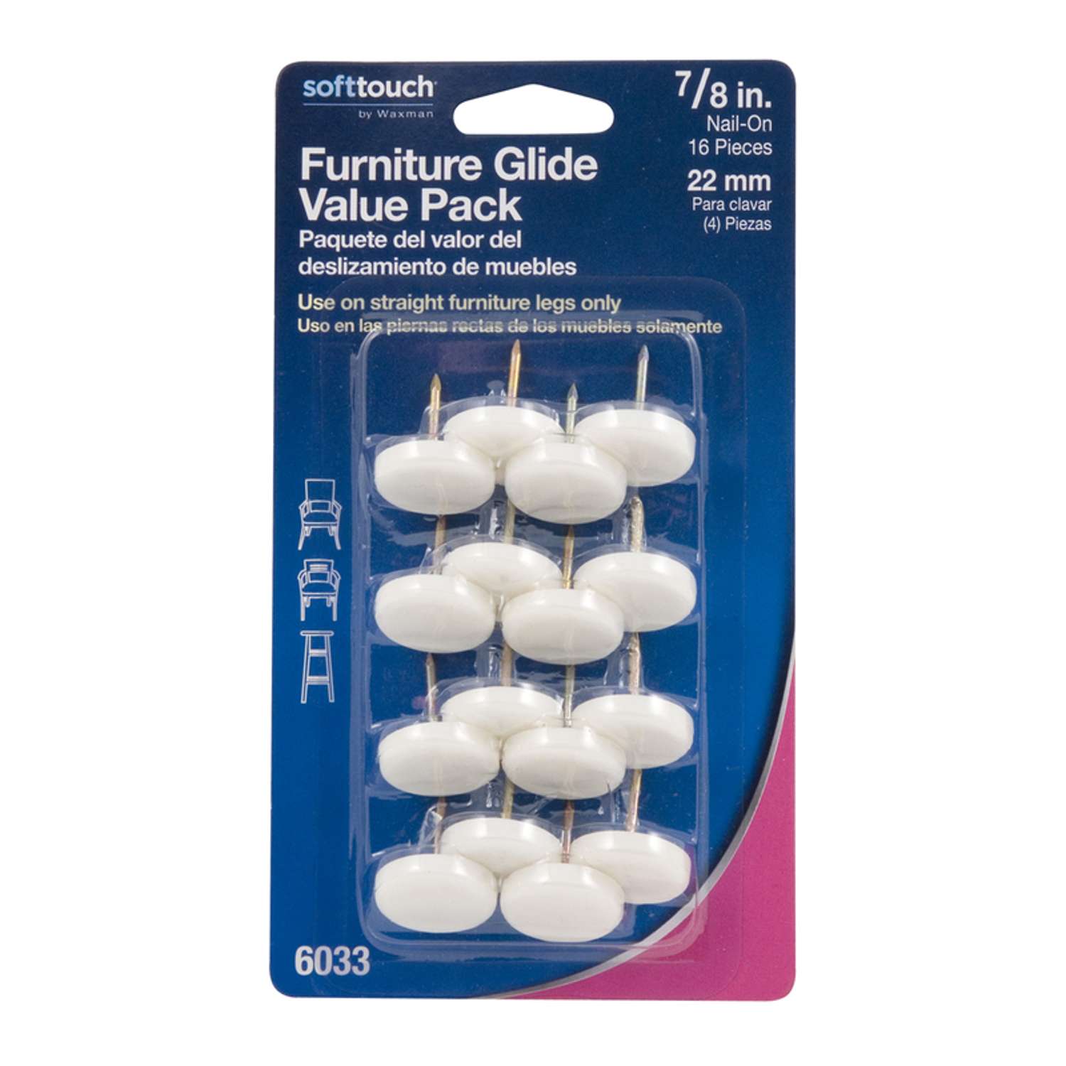 Softtouch White 7/8 in. Nail-On Plastic Chair Glide 16 pk - Ace Hardware