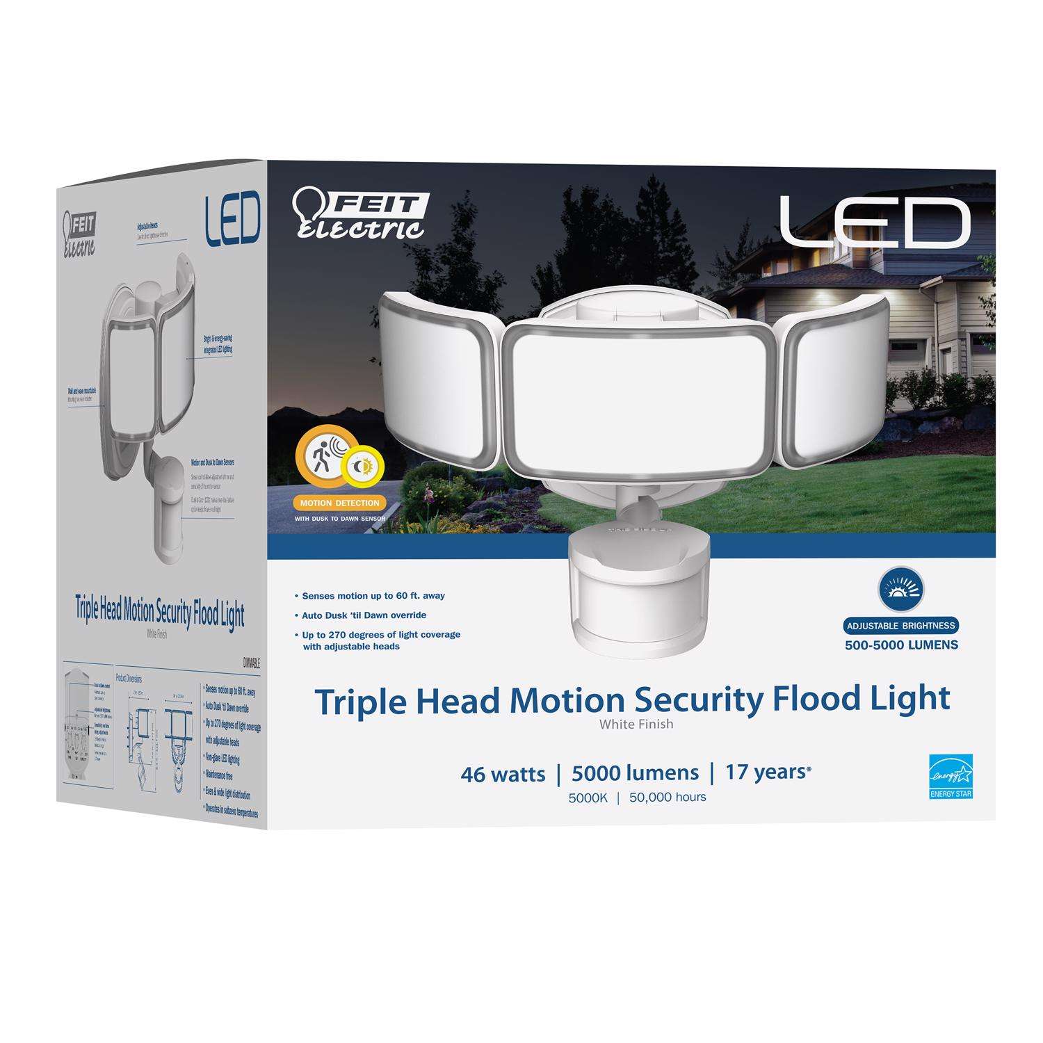 Feit Electric Motion-Sensing Hardwired LED White Security Floodlight ...