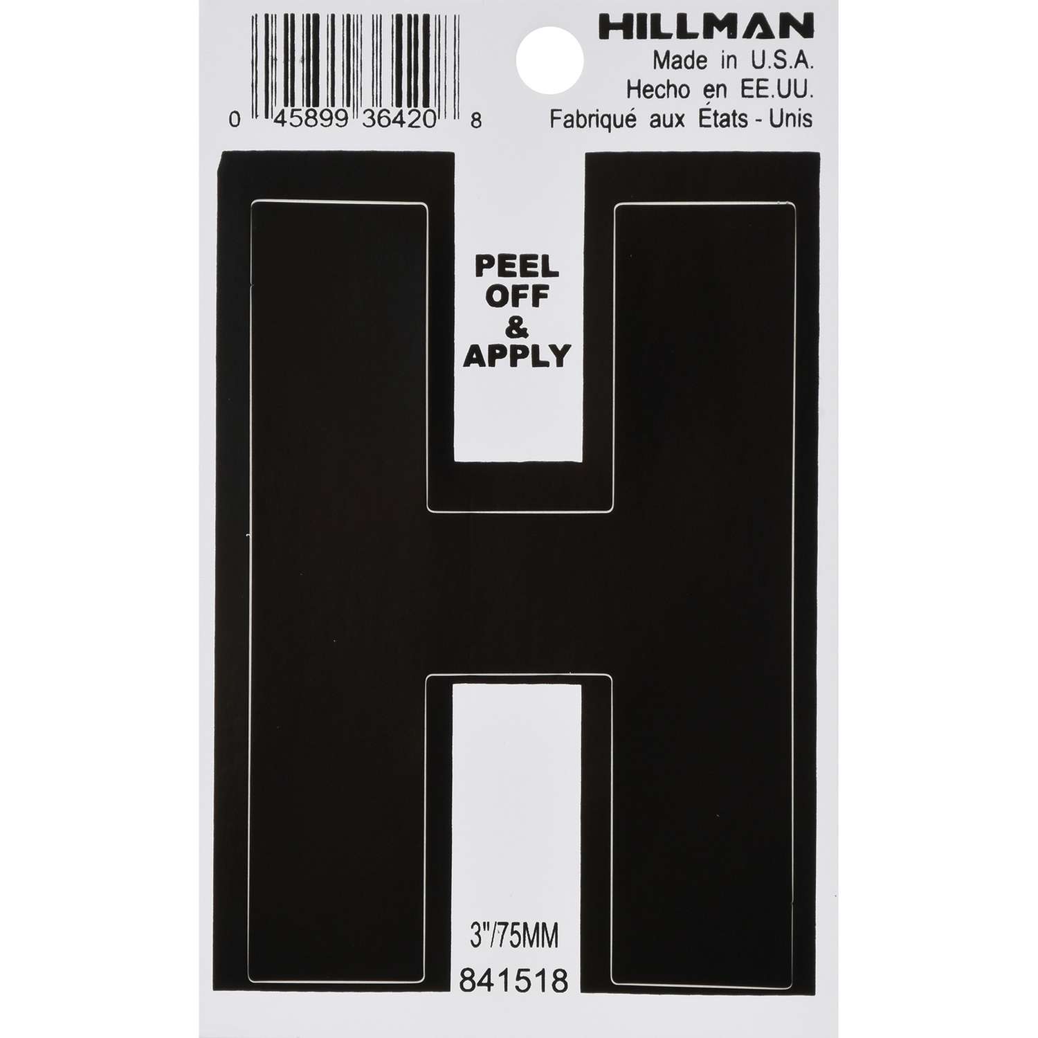 Hillman 3 in. Black Vinyl Self-Adhesive Letter H 1 pc - Ace Hardware