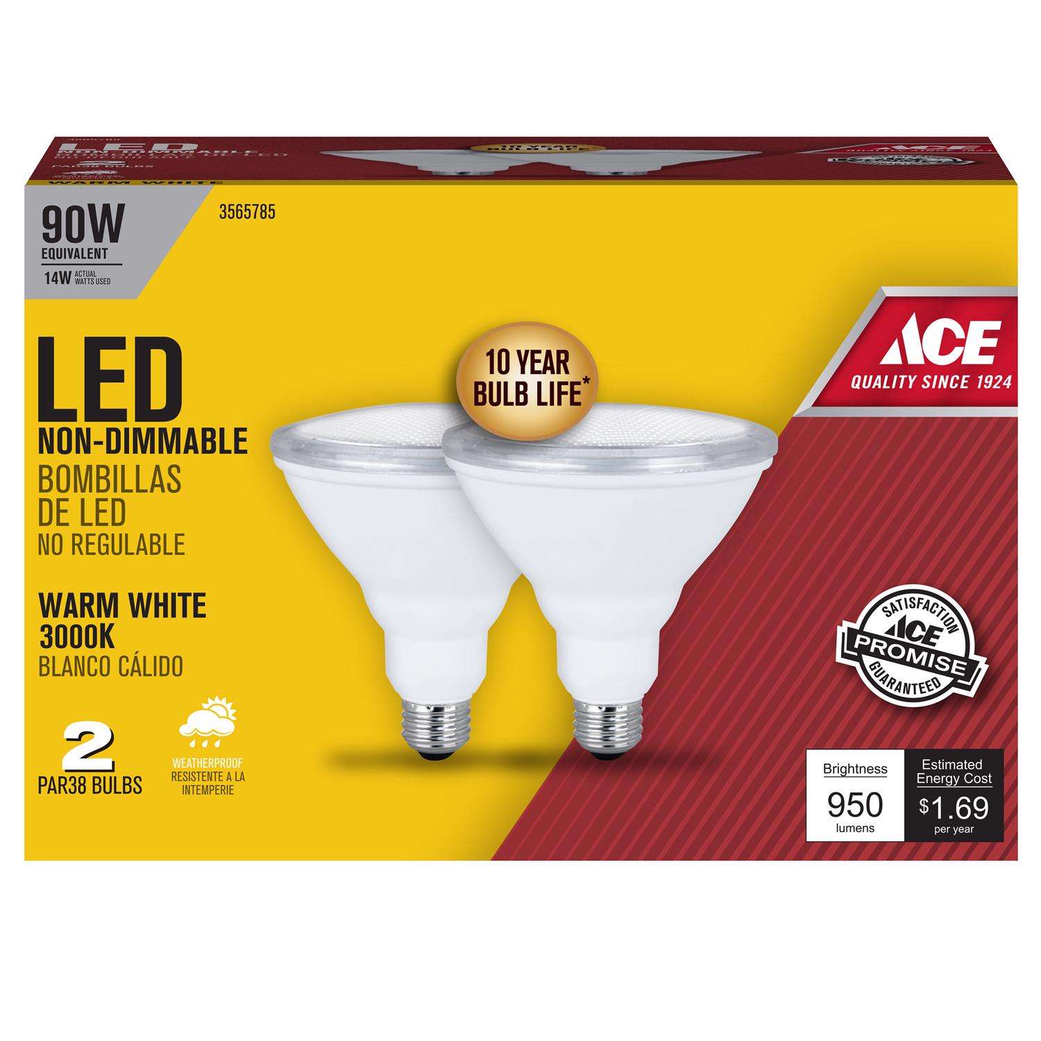 Ace PAR38 E26 (Medium) LED Bulb Warm White 90 Watt Equivalence 2 pk ...