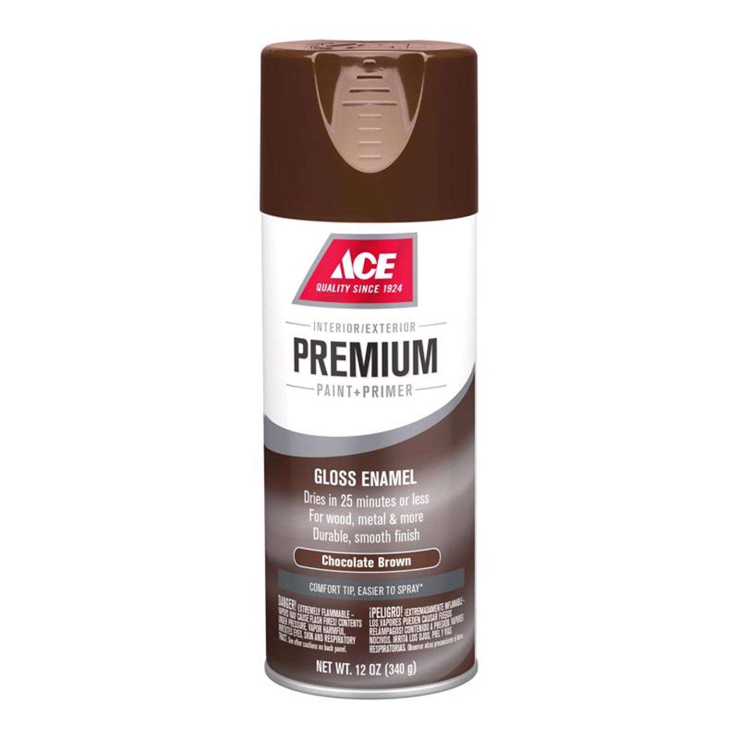 Ace Premium Gloss Chocolate Brown Paint + Primer Enamel Spray 12 oz ...