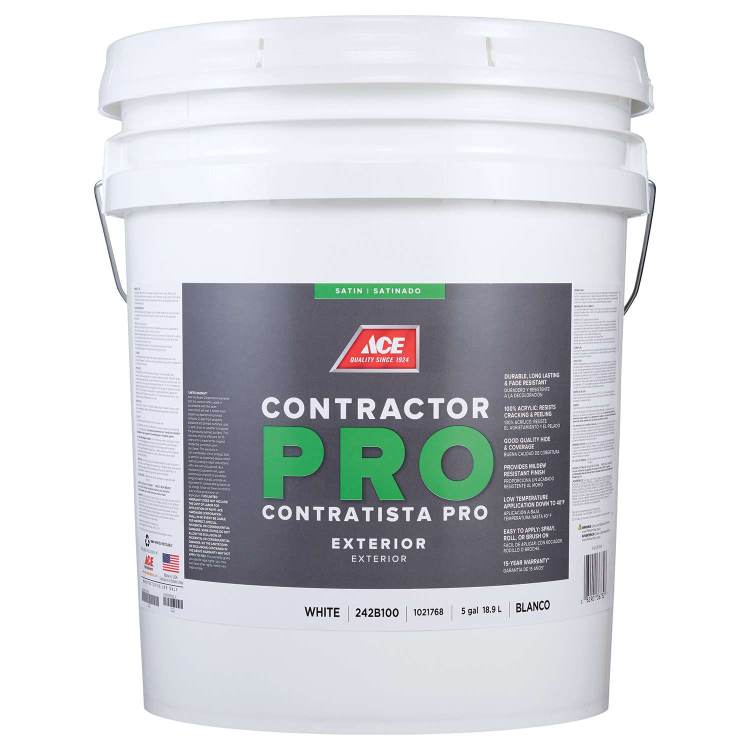 Ace Contractor Pro Satin White Paint Exterior 5 gal - Ace Hardware