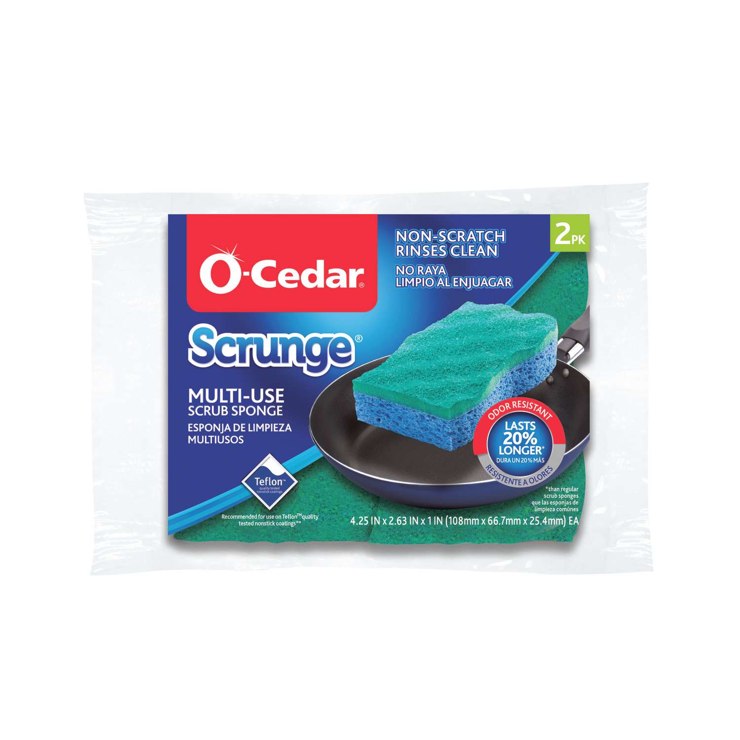 O-Cedar Scrunge Non-Scratch Scrubber Sponge For Multi-Purpose 4.25 in ...
