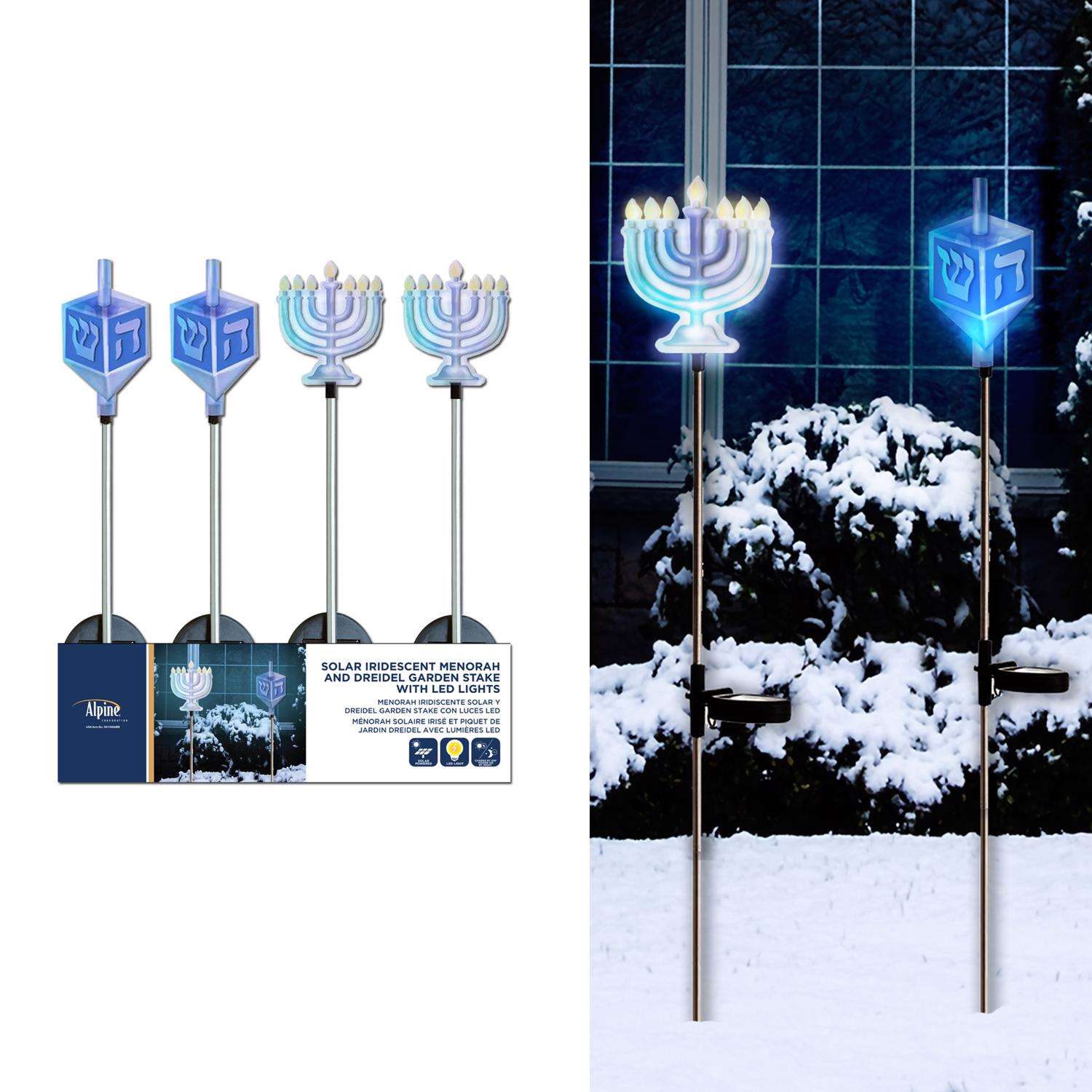 Alpine Iridescent Menorah/Dreidel Stake 33 in. Pathway Decor Mfr ...