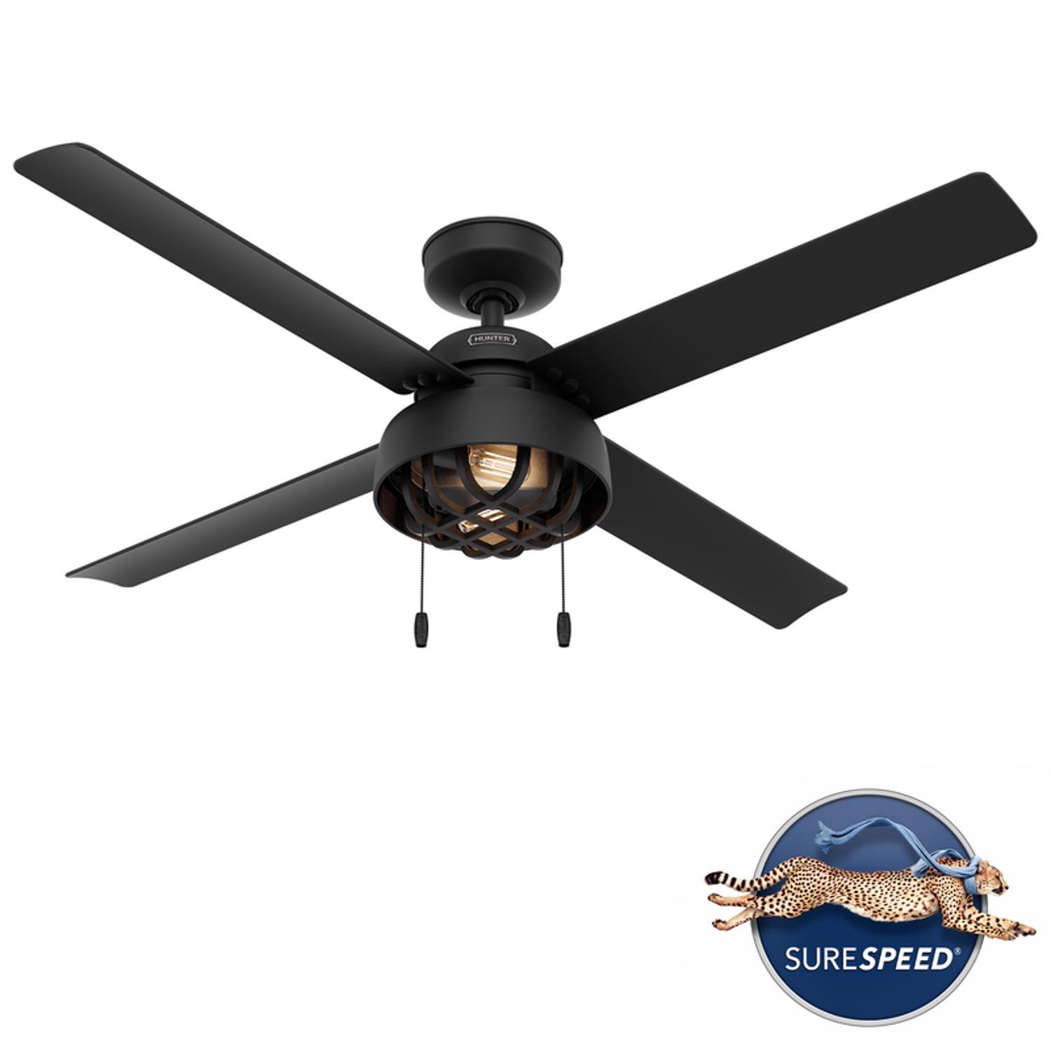 Hunter Spring Mill 52 in. Matte Black LED Indoor and Outdoor Ceiling ...
