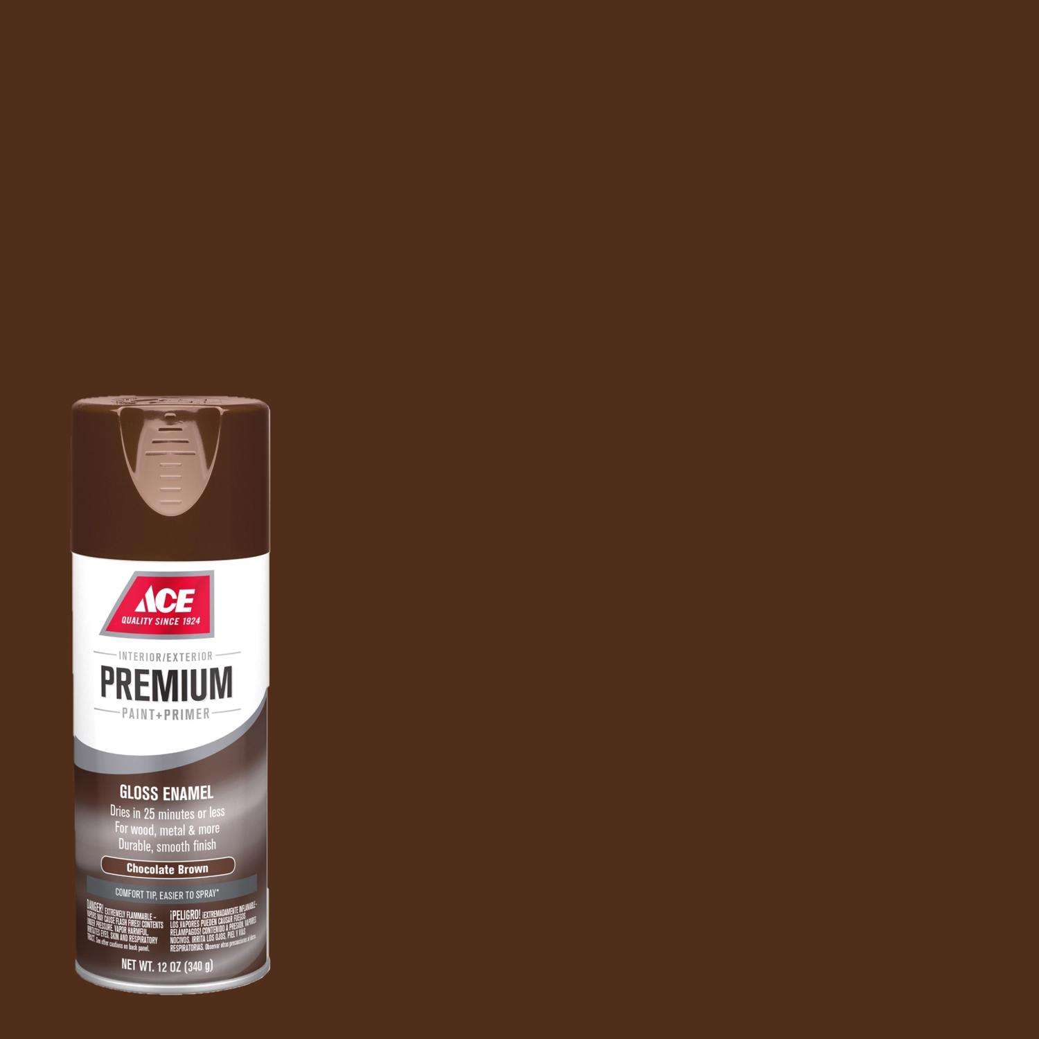 Ace Premium Gloss Chocolate Brown Paint + Primer Enamel Spray 12 oz ...