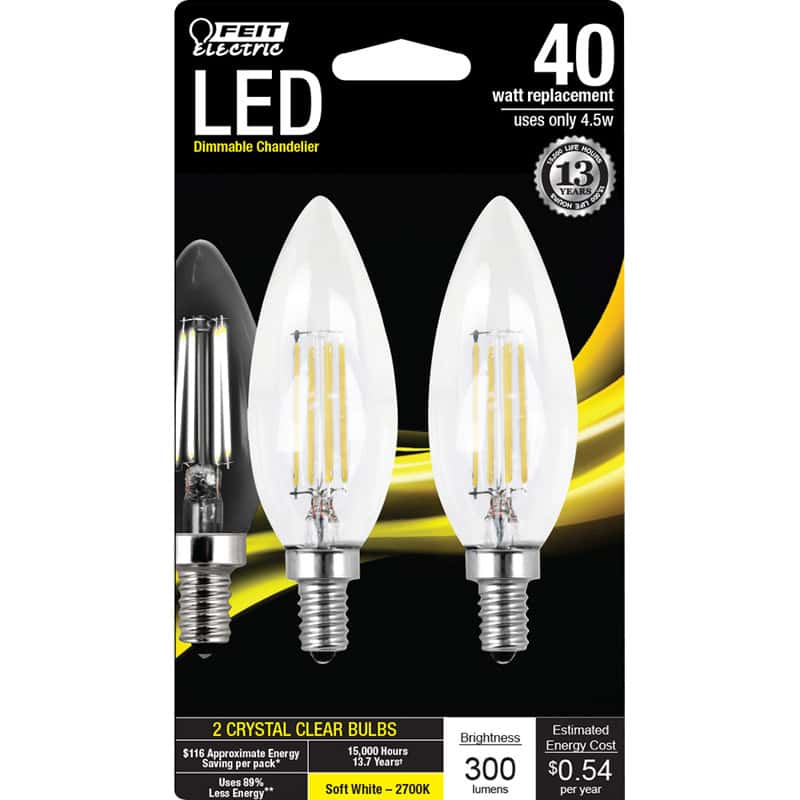 FEIT Electric B10 E12 (Candelabra) LED Bulb Soft White 40 Watt Equivalence 2 pk - Ace Hardware
