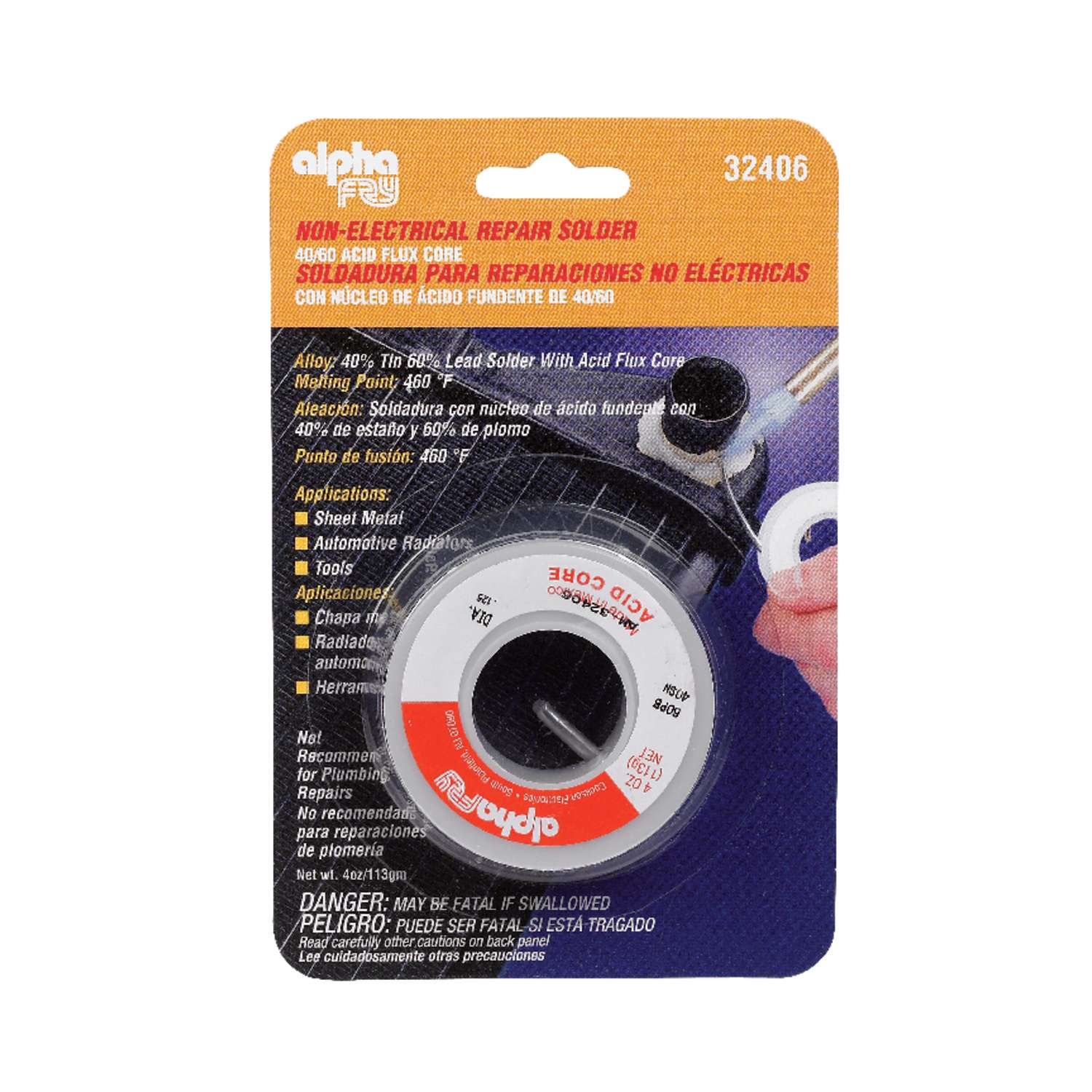 Alpha Fry 4 oz Acid Core Wire Solder 0.125 in. D Tin/Lead 40/60 1 pc ...