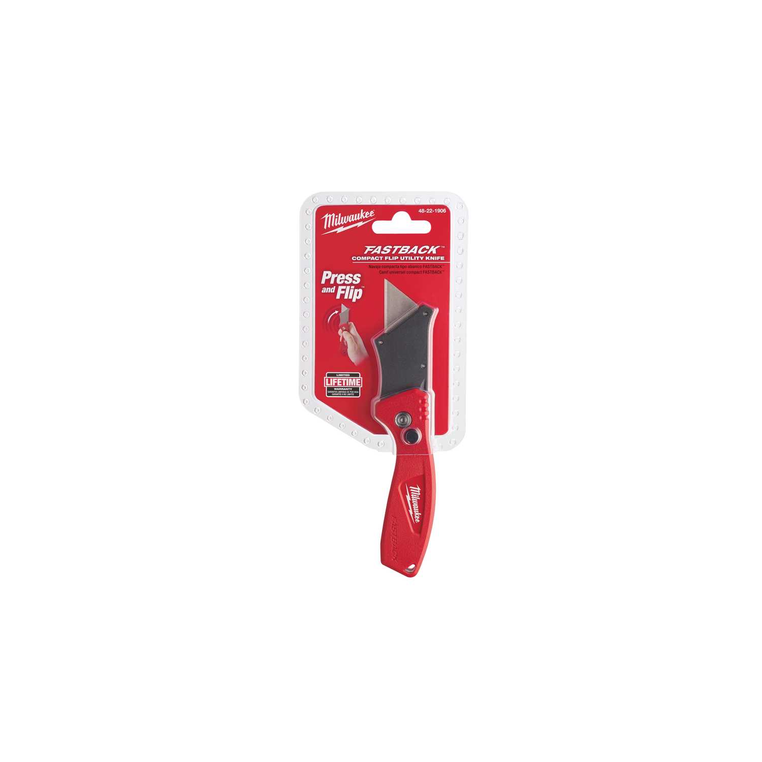 Milwaukee Fastback 6-1/2 in. Press and Flip Compact Utility Knife Red 1 ...
