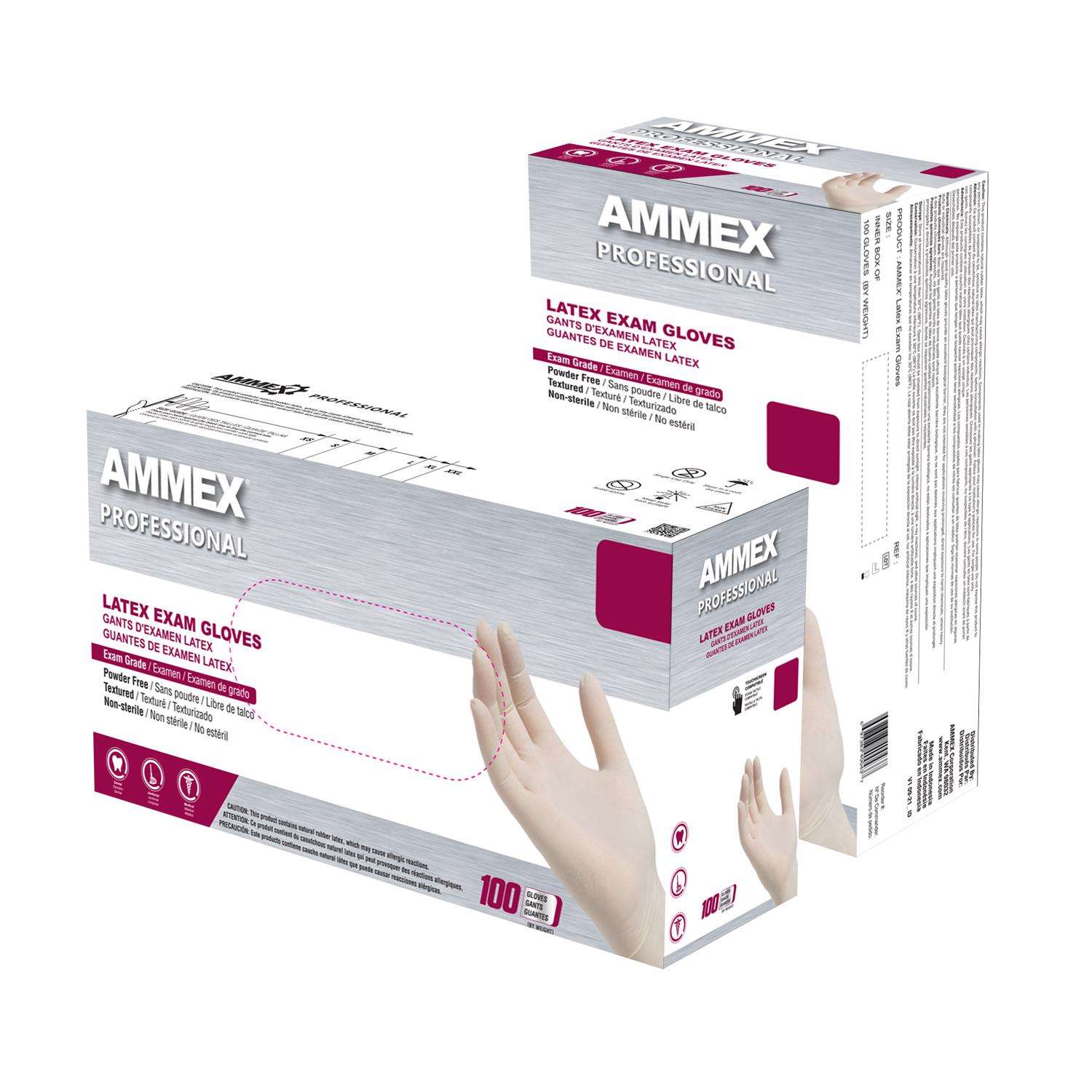 AMMEX Professional Latex Disposable Gloves Medium Ivory Powder Free 100 ...