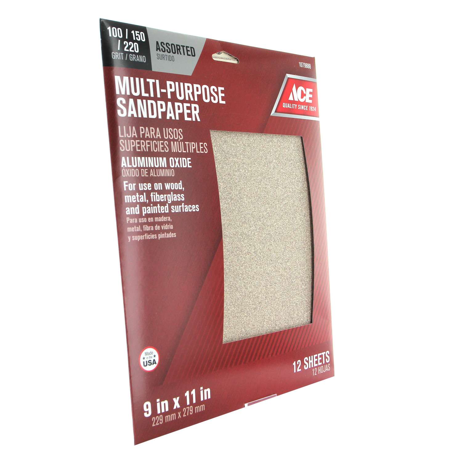 Ace 11 in. L X 9 in. W Assorted Grit Aluminum Oxide Sandpaper 12 pk ...