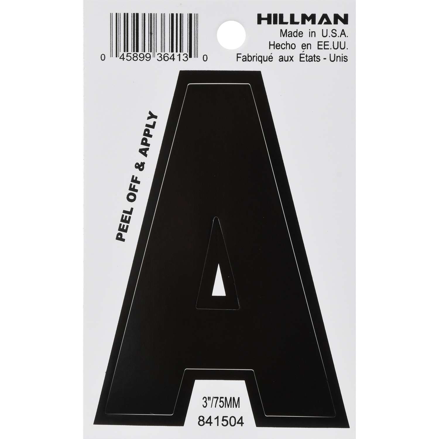 Hillman 3 in. Black Vinyl Self-Adhesive Letter A 1 pc - Ace Hardware