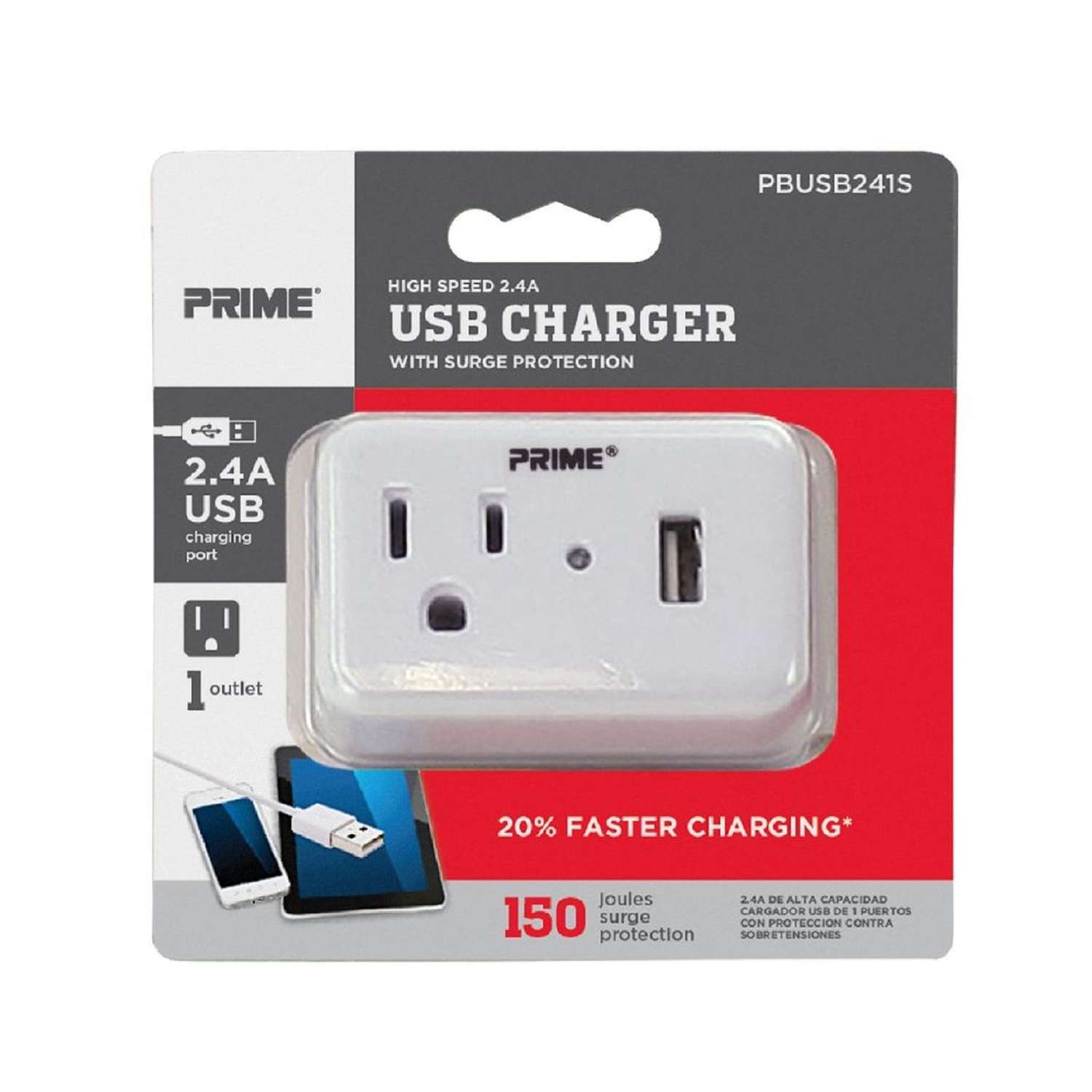 Prime 1 outlets Surge Protector with USB Port White 150 J - Ace Hardware