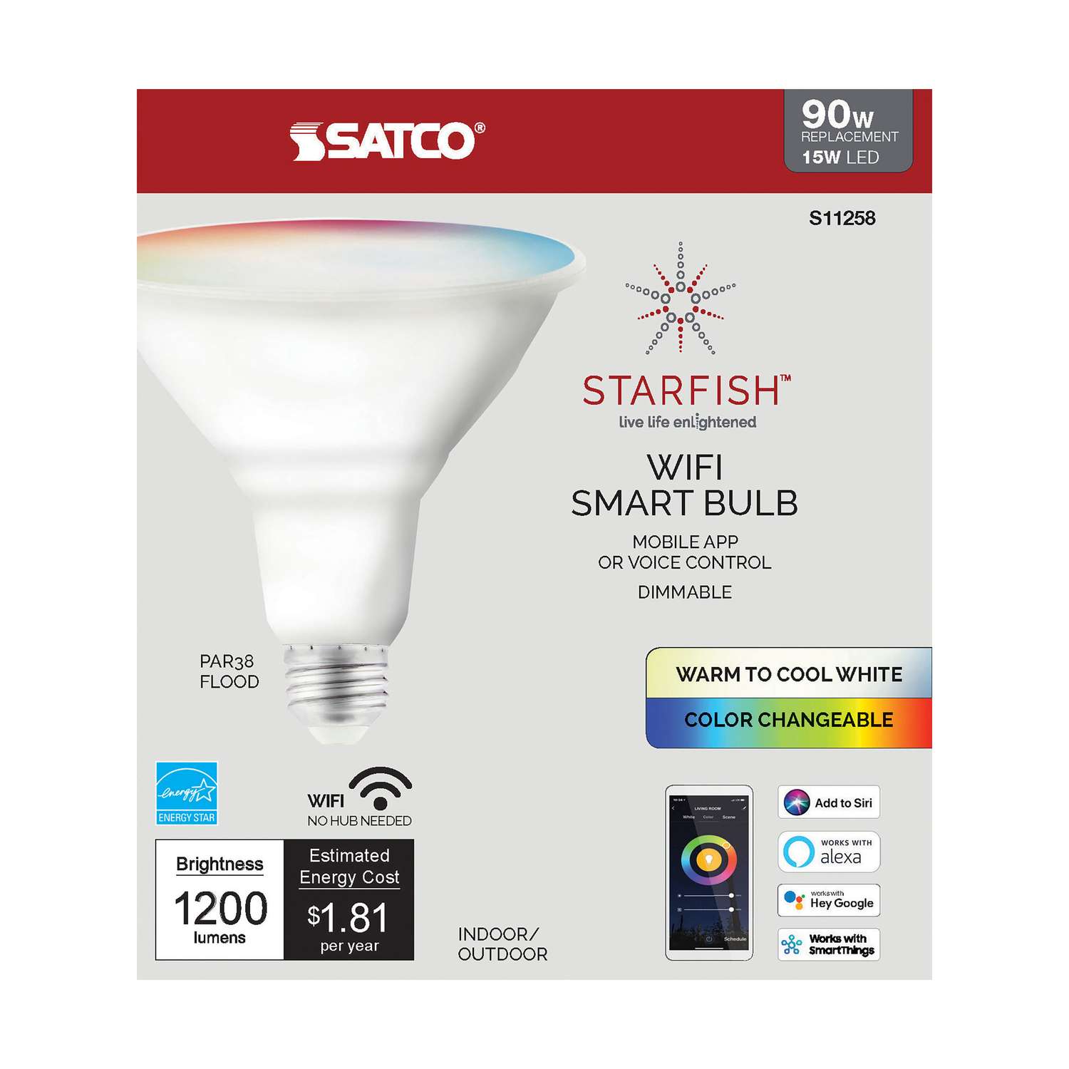 Satco Starfish PAR38 E26 (Medium) LED Smart Bulb Multi-Colored 90 Watt ...